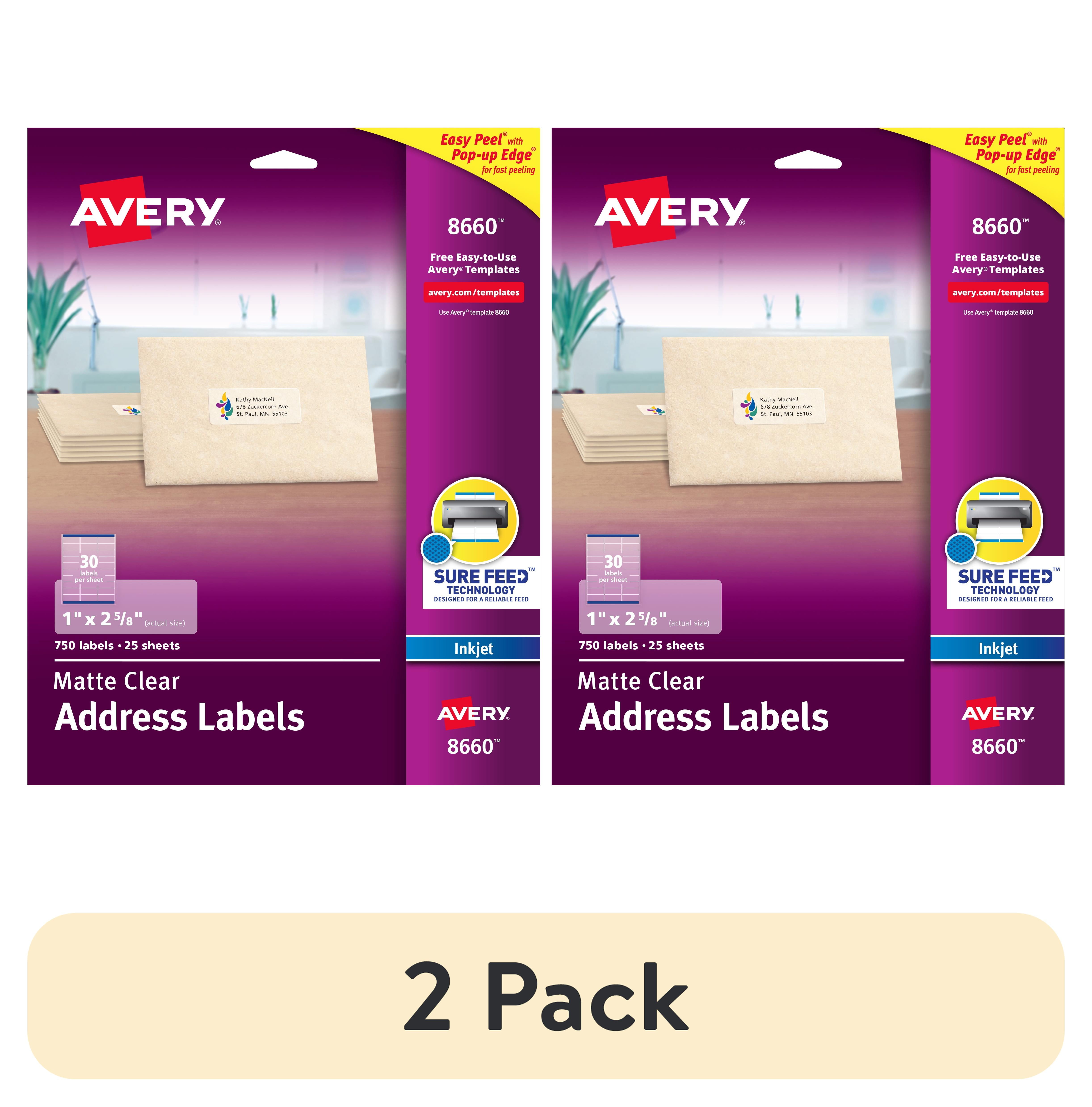 (2 pack) Avery® Address Labels, 1" x 2-5/8", Matte Clear, 750 Total ...