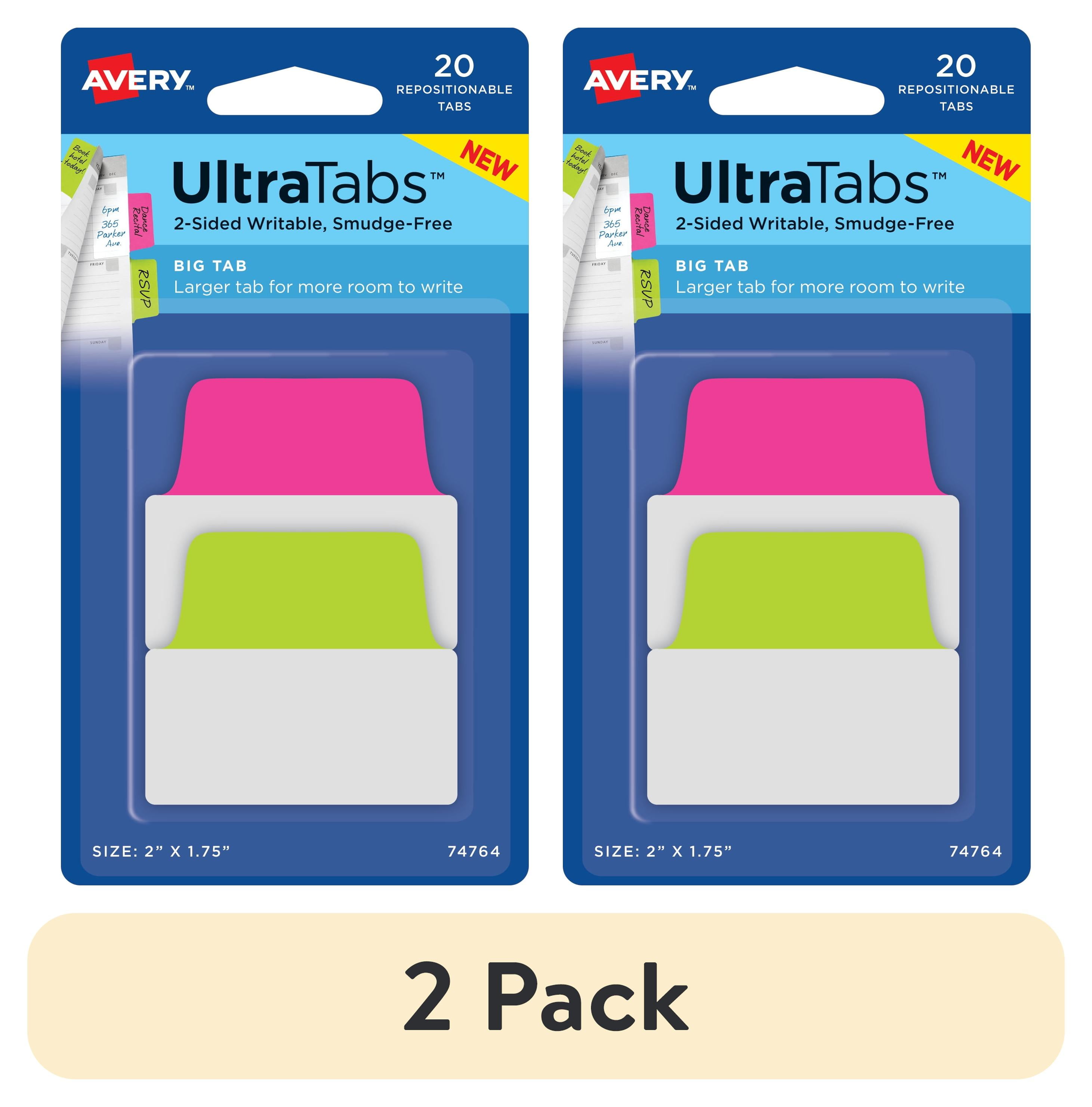 (2 pack) Avery Big Ultra Tabs, 2" x 1.75", Repositionable, 2-Sided ...