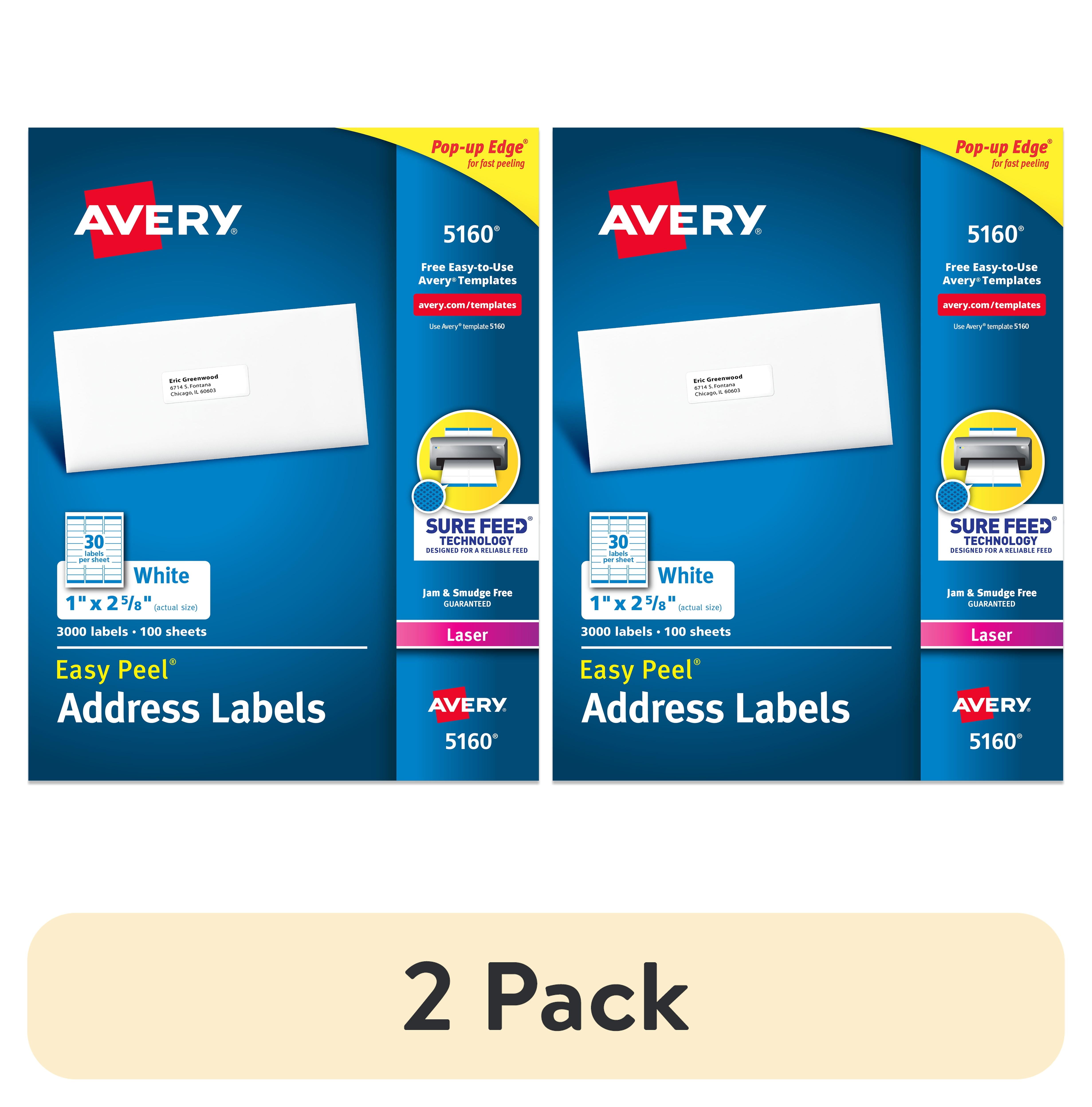 (2 pack) Avery Address Labels, 1" x 2-5/8", White, 3,000 Labels (5160 ...