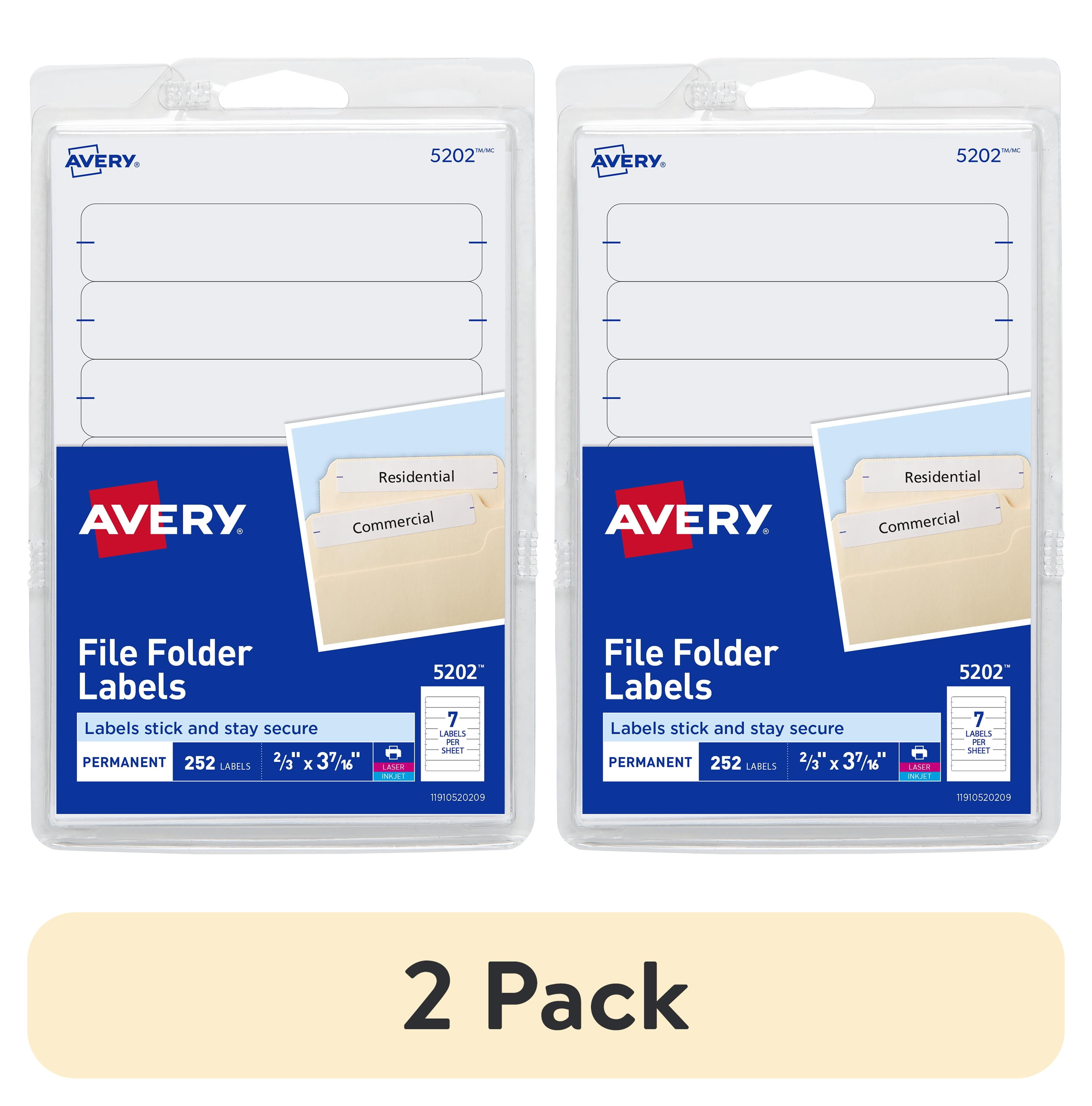(2 pack) Avery File Folder Labels, White, 2/3" x 3-7/16", 252 Labels ...