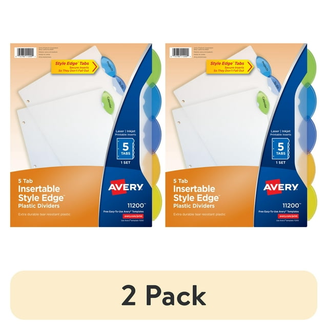 (2 pack) Avery Insertable Divider, Style Edge, 5-Tab, Plastic ...