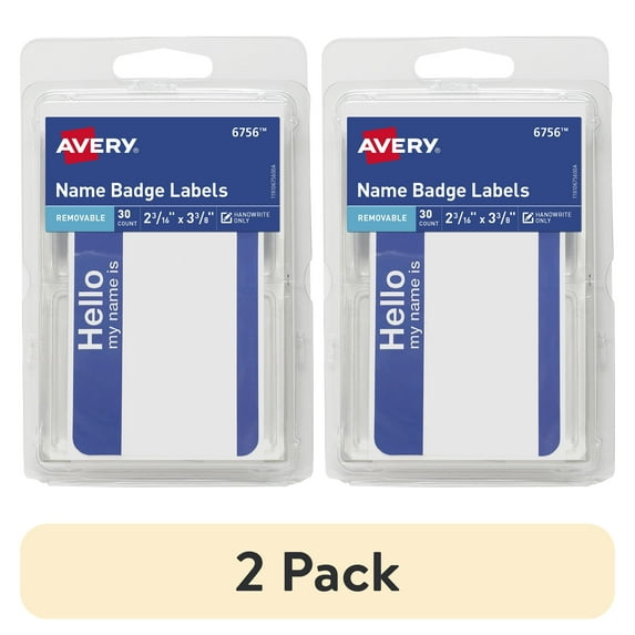 (2 pack) Avery Name Badge Labels, 2-3/16" x 3-3/8", Paper, White with ...