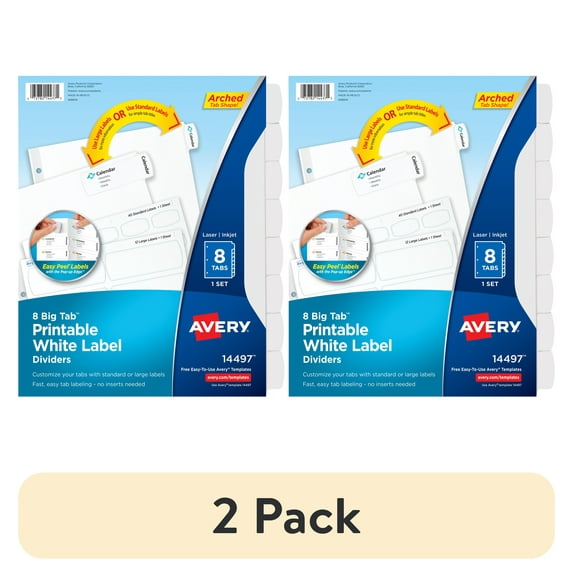 (2 pack) Avery Printable Label Divider, 8-Tab, Paper, Big Tab, Large ...