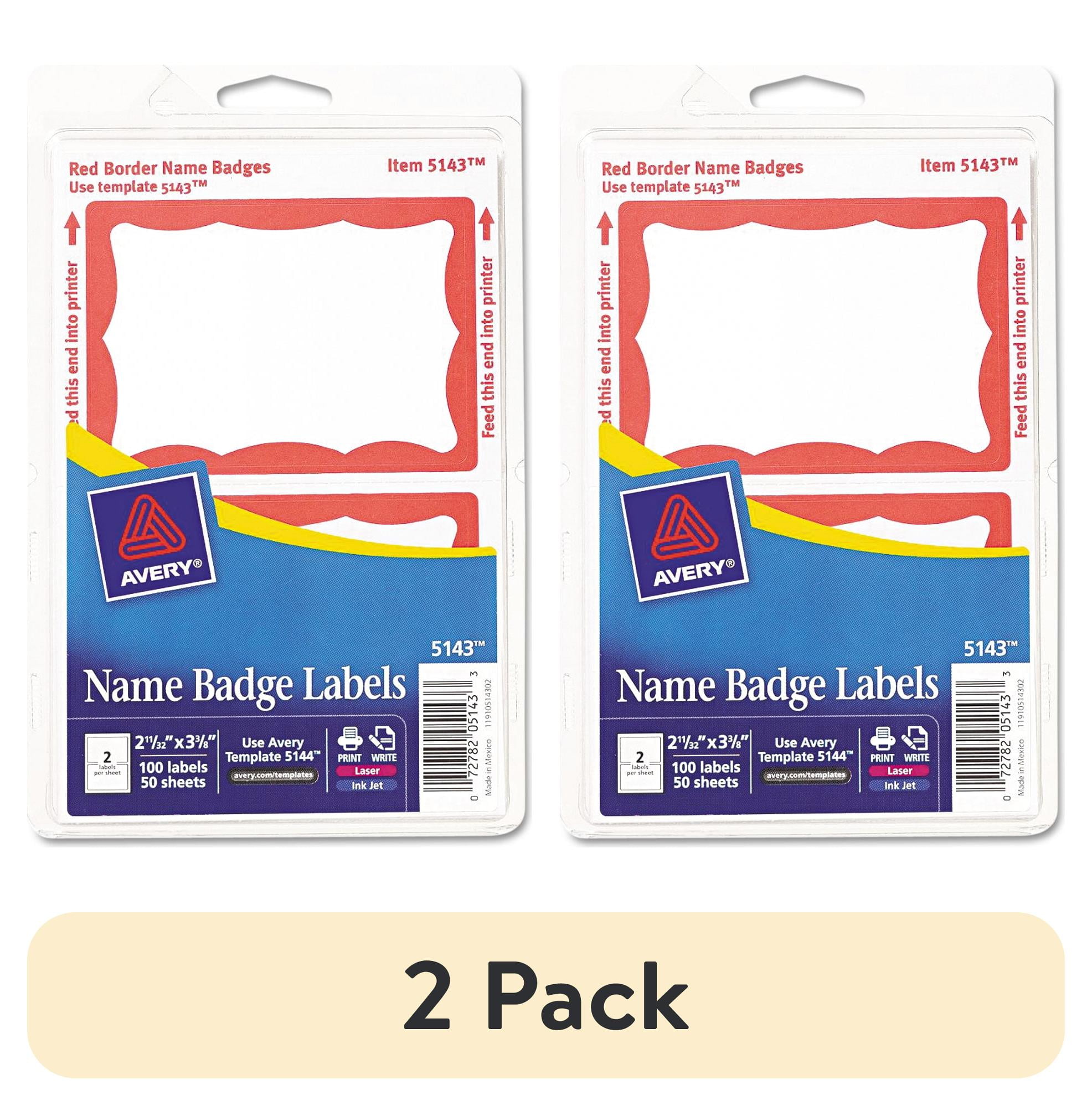 (2 pack) Avery Printable Self-Adhesive Name Badges 2-11/32 x 3-3/8 Red ...