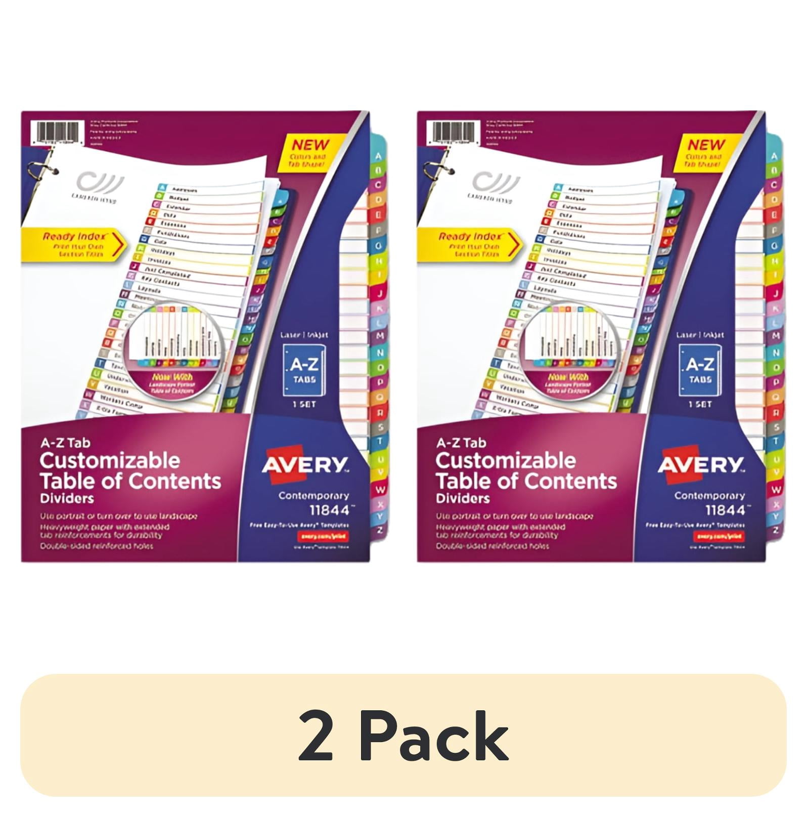(2 pack) Avery Ready Index A-Z 26 Tab Dividers, Customizable TOC, 1 Set ...