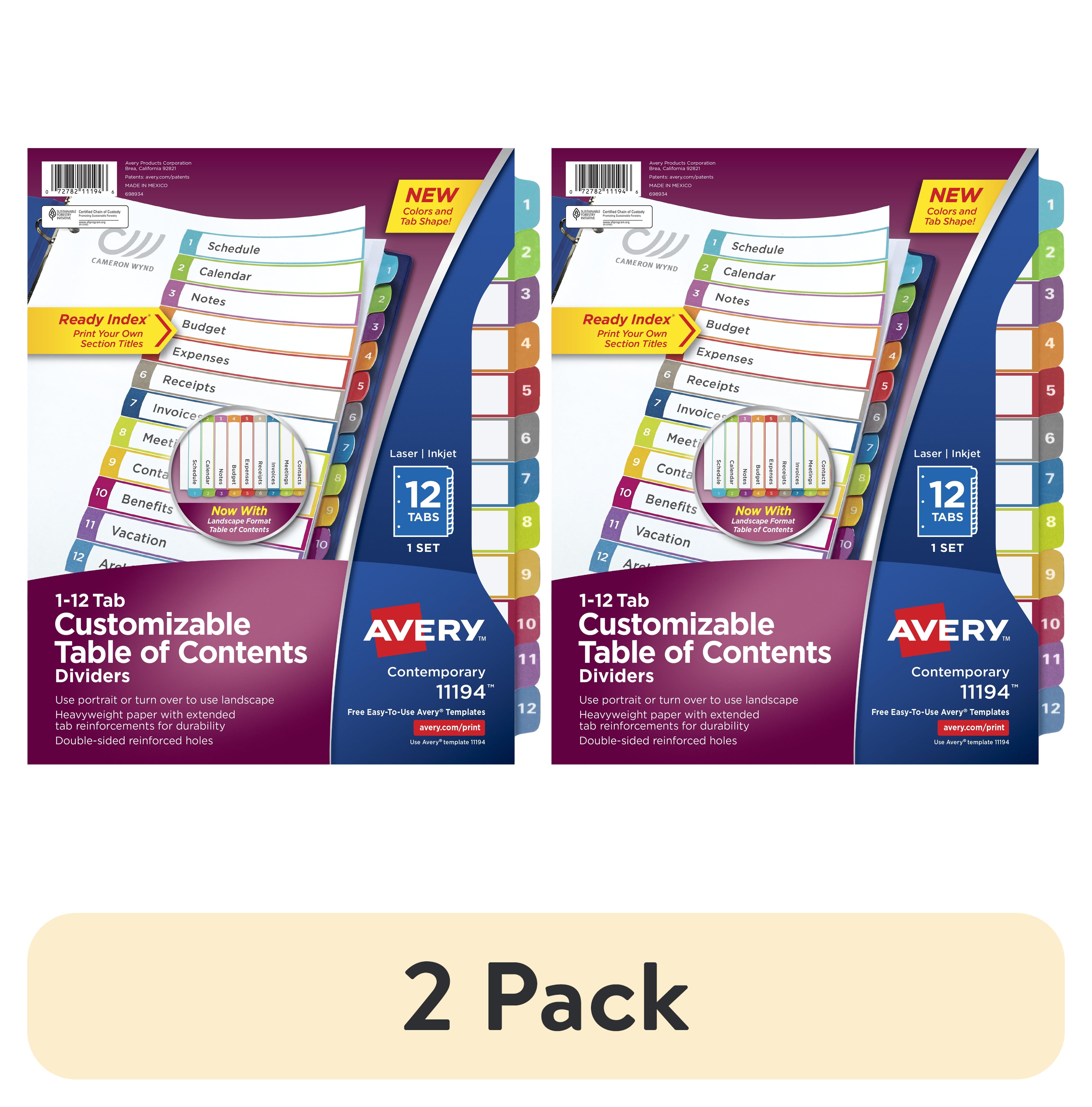 (2 pack) Avery Ready Index Divider, 12-Tab, Paper, Table of Contents ...