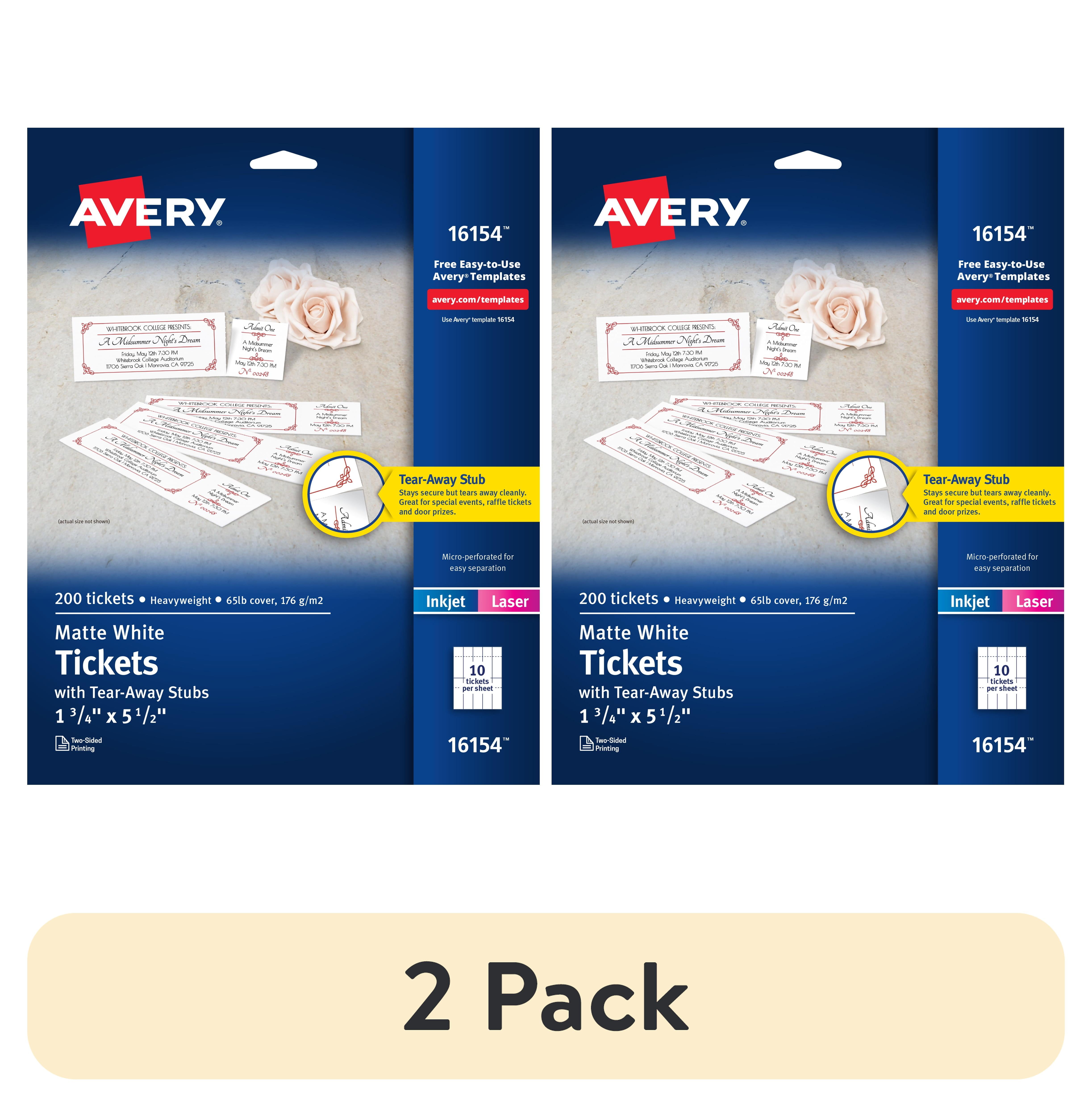 (2 pack) Avery Tickets, 1.75" x 5.5", Matte White, 200ct (16154 ...