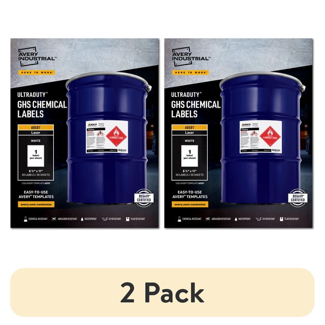 (2 pack) Avery UltraDuty GHS Chemical Labels for Laser Printers ...