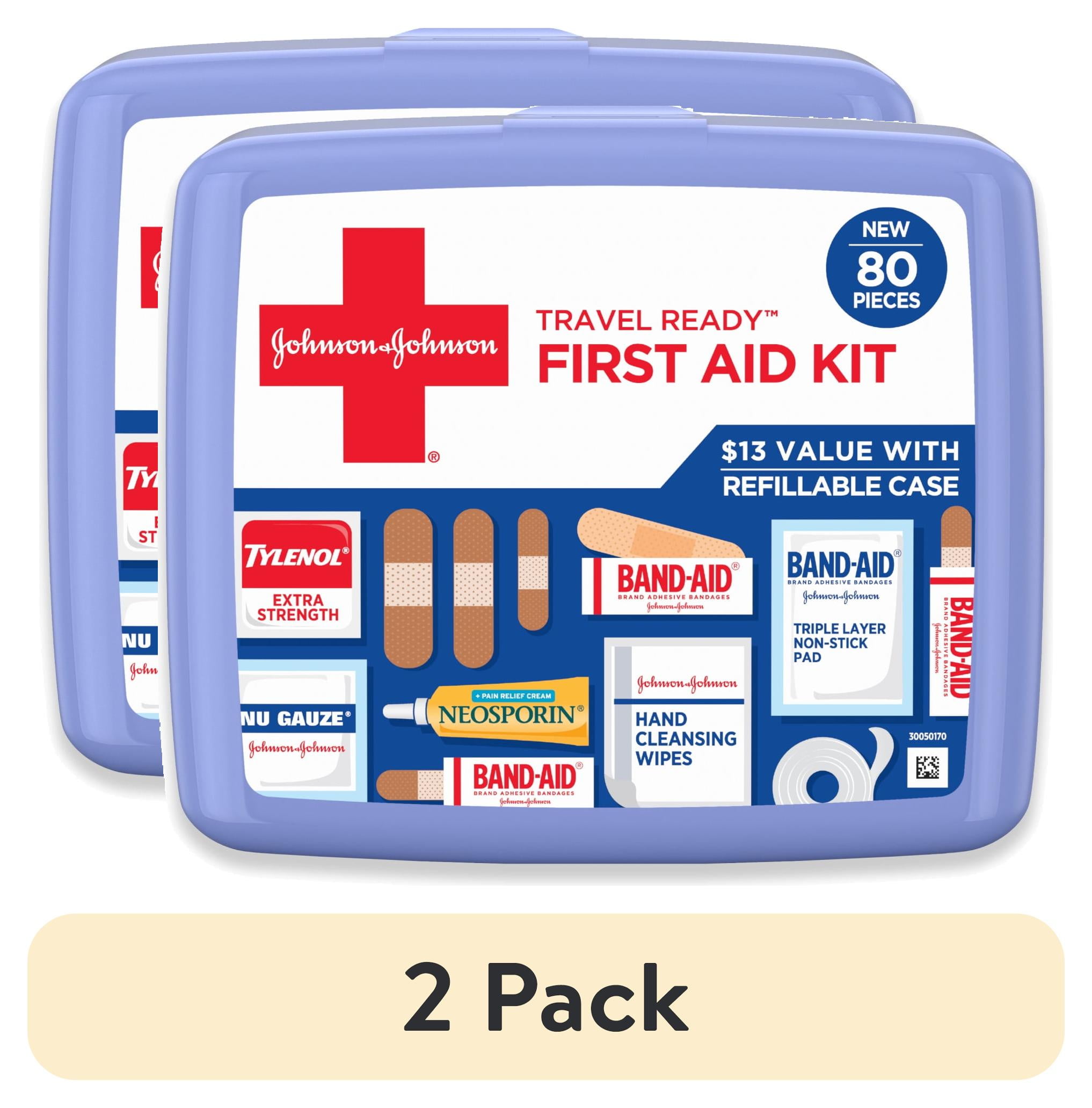 (2 pack) BAND-AID Brand Travel Ready Portable Emergency First Aid Kit ...