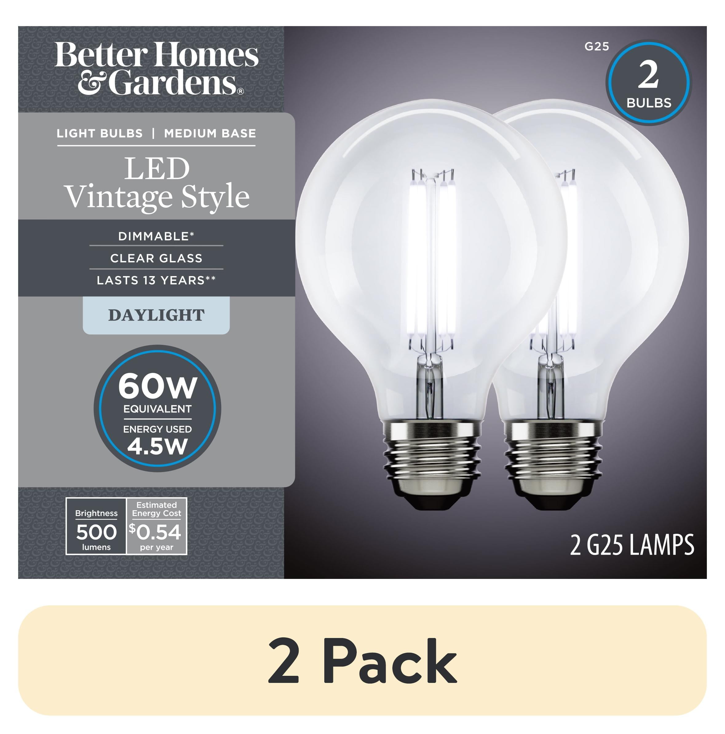 (2 pack) BHG LED Bulb, 4.5-Watt (60W Equivalent) G25 Vintage Style, E26 ...