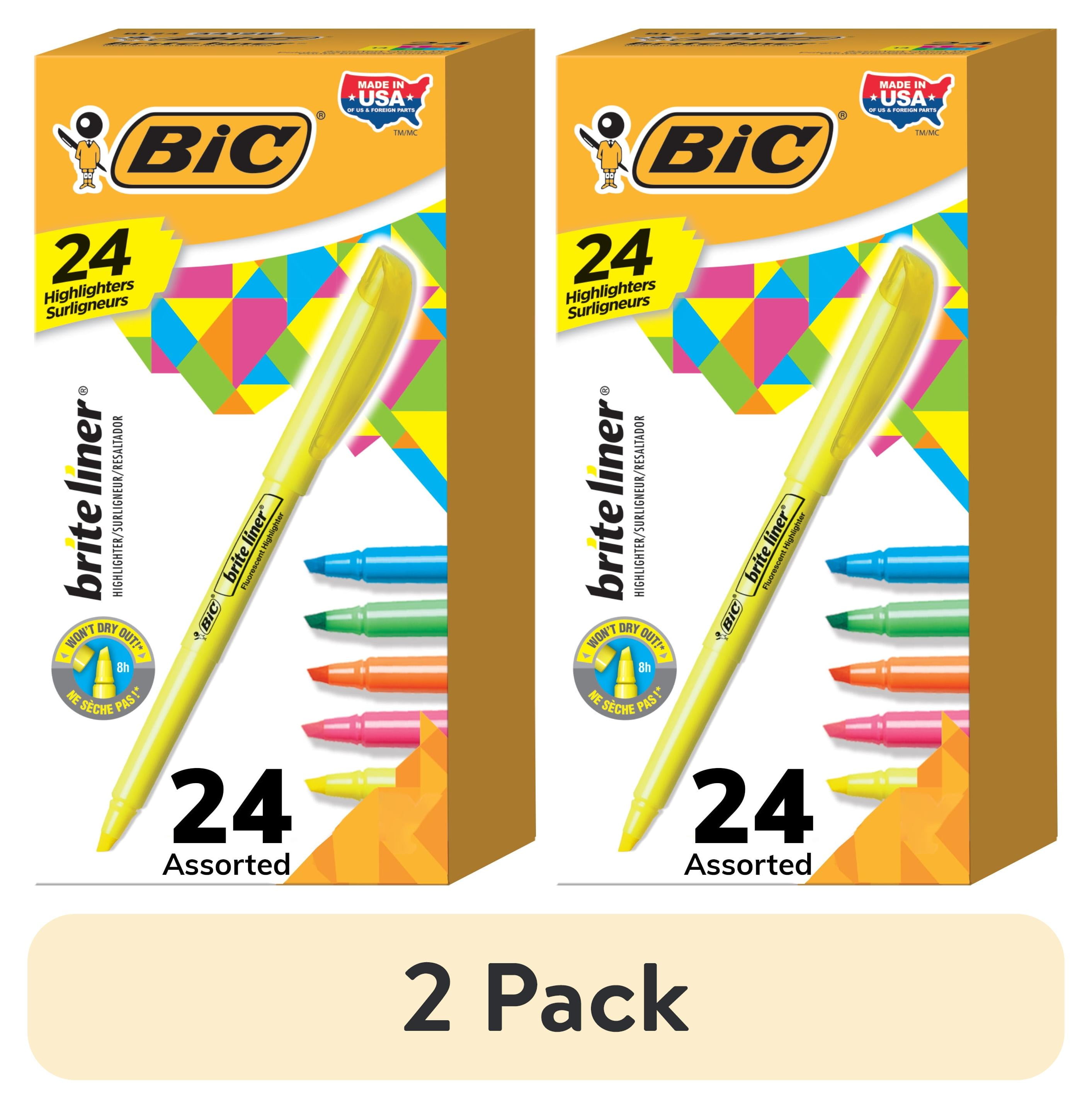 (2 pack) BIC Brite Liner Highlighters, Chisel Tip, Assorted Colors, 24 ...