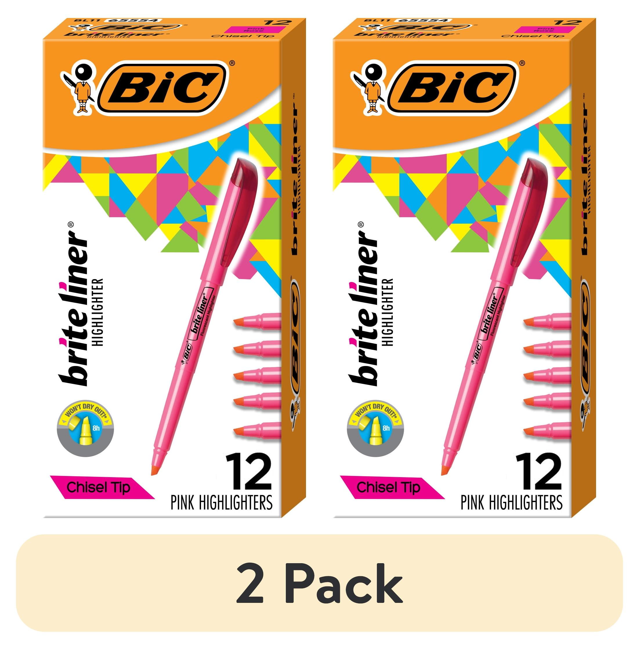 (2 pack) BIC Brite Liner Pink Highlighters, Chisel Tip, 12-Count Pack ...