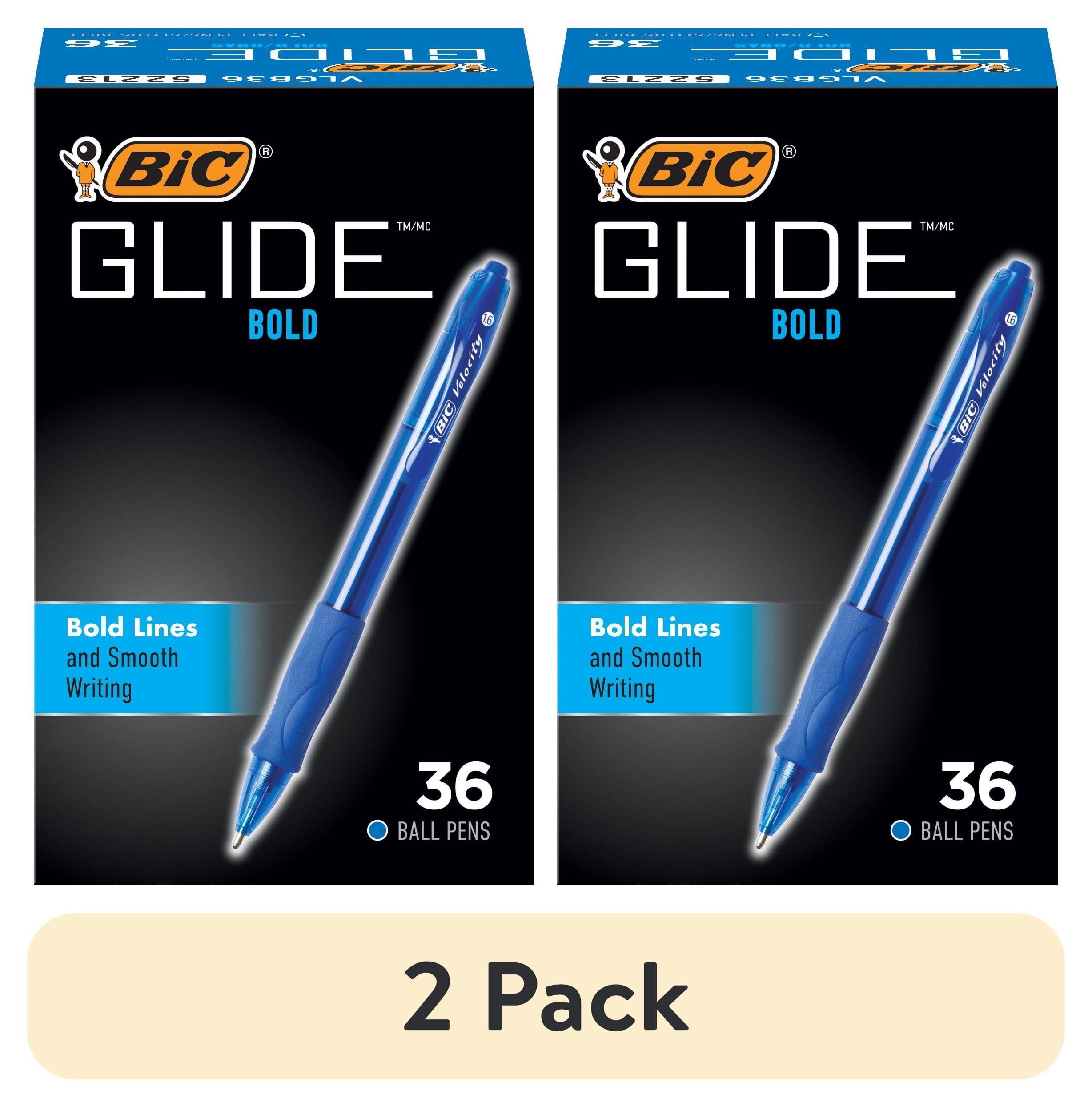 (2 pack) BIC Glide Bold Retractable Ball Pen, Blue, 1.6mm Bold Point ...