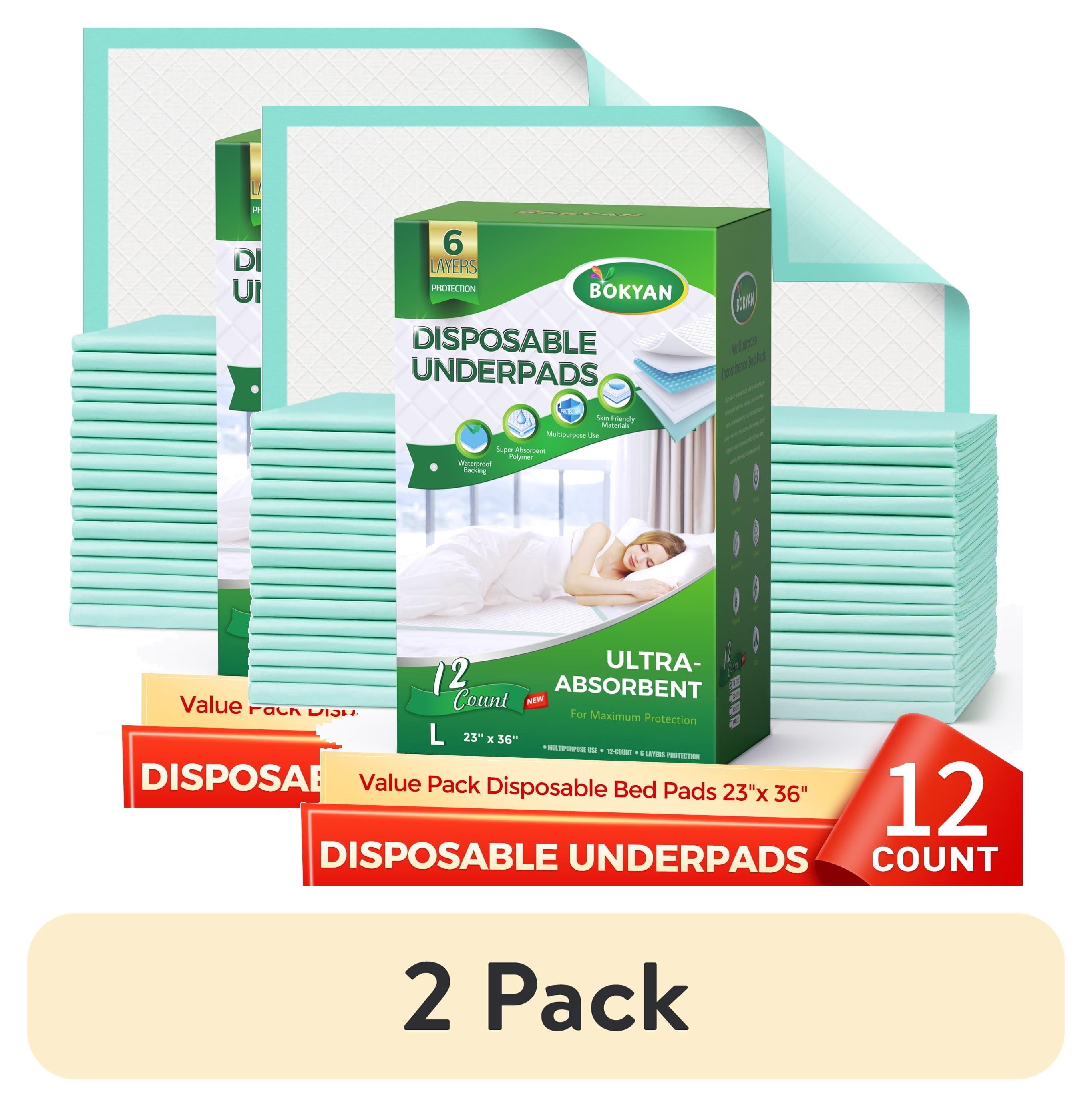 (2 pack) BOKYAN Disposable Bed Pads 23” x 36”, Underpads for ...