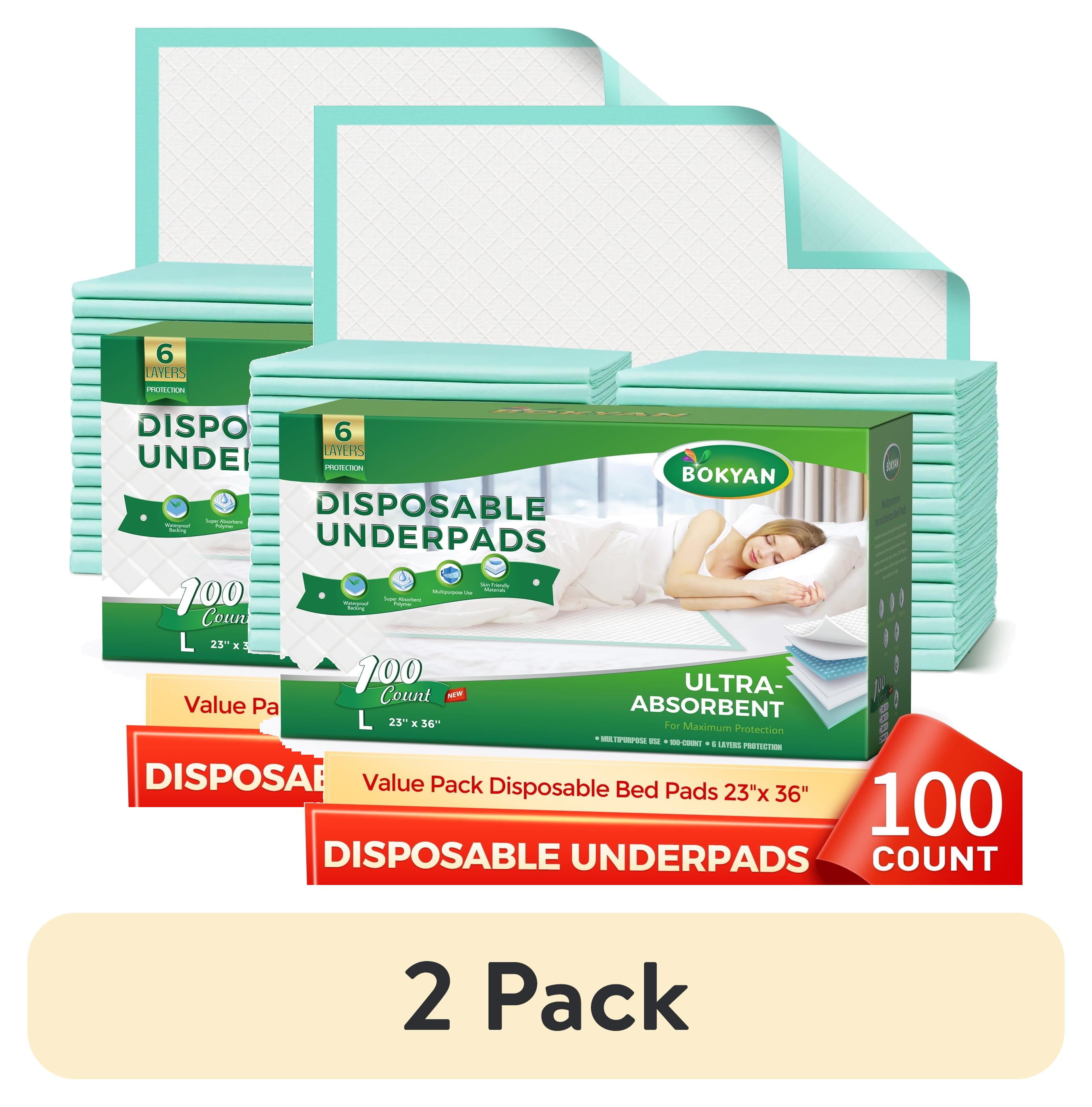 (2 pack) BOKYAN Disposable Underpads 23 x 36, 100 Count Bed Pads for ...
