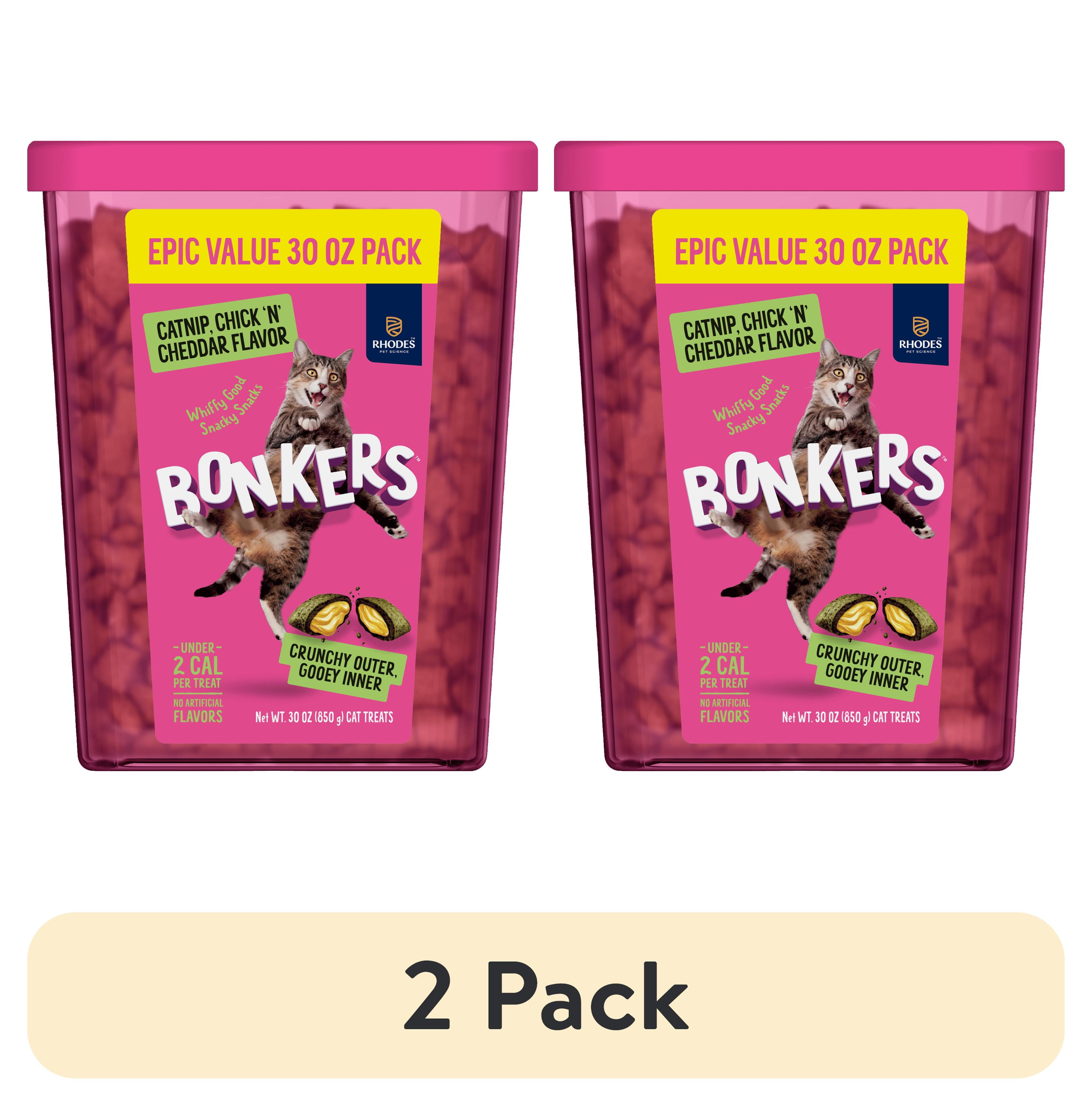 (2 pack) BONKERS Bites Catnip & Chick 'N' Cheddar Flavor Crunchy & Soft ...