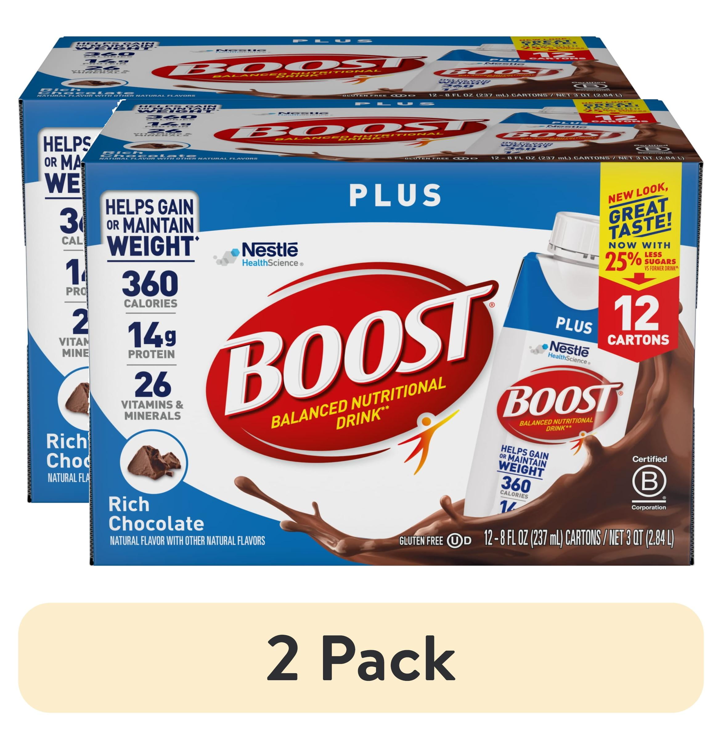 (2 pack) BOOST Plus Nutritional Drink Protein Shakes, Rich Chocolate, 8 ...
