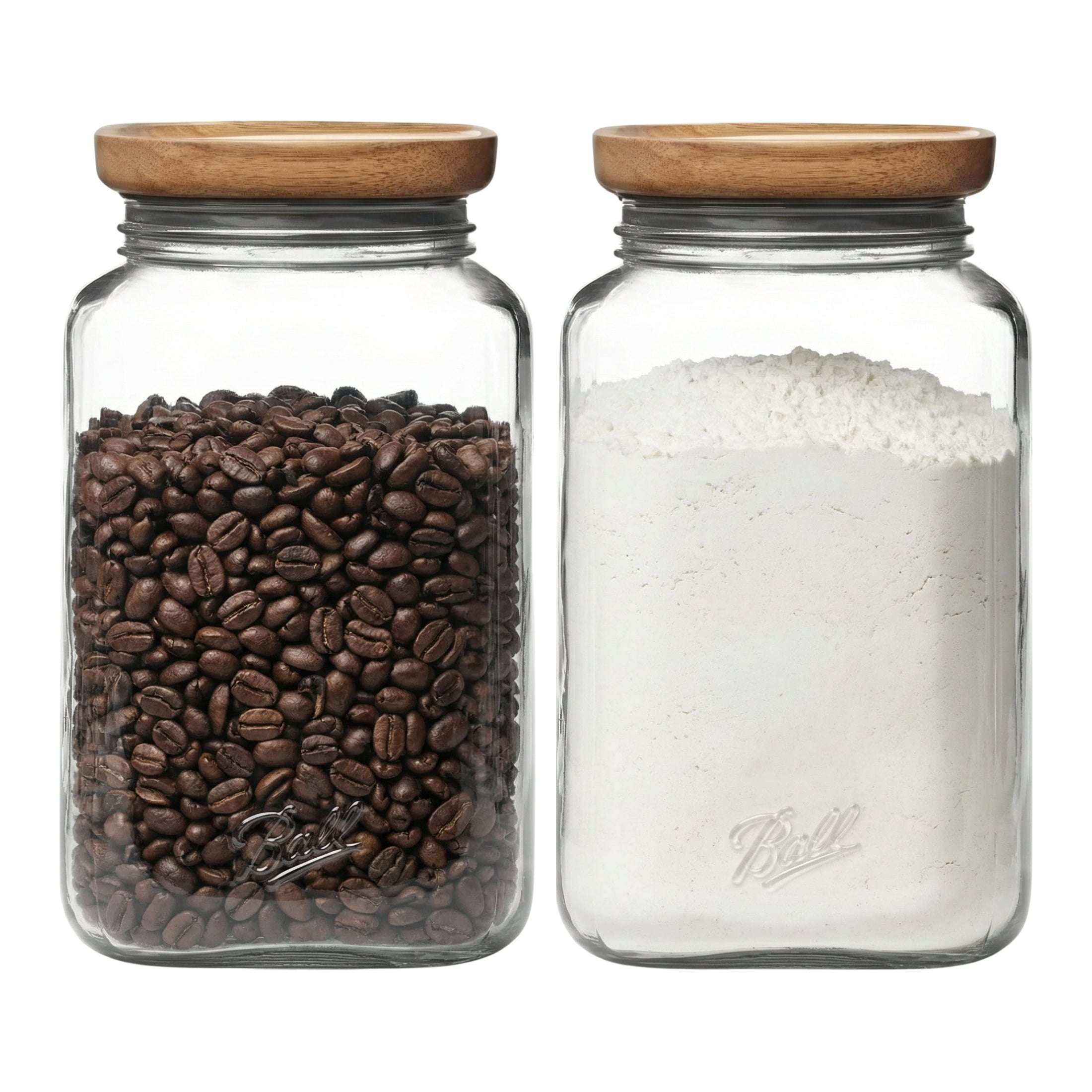 (2 pack) Ball 15.6 Cup Stack & Store Glass Jar with Acacia Wood Lid ...
