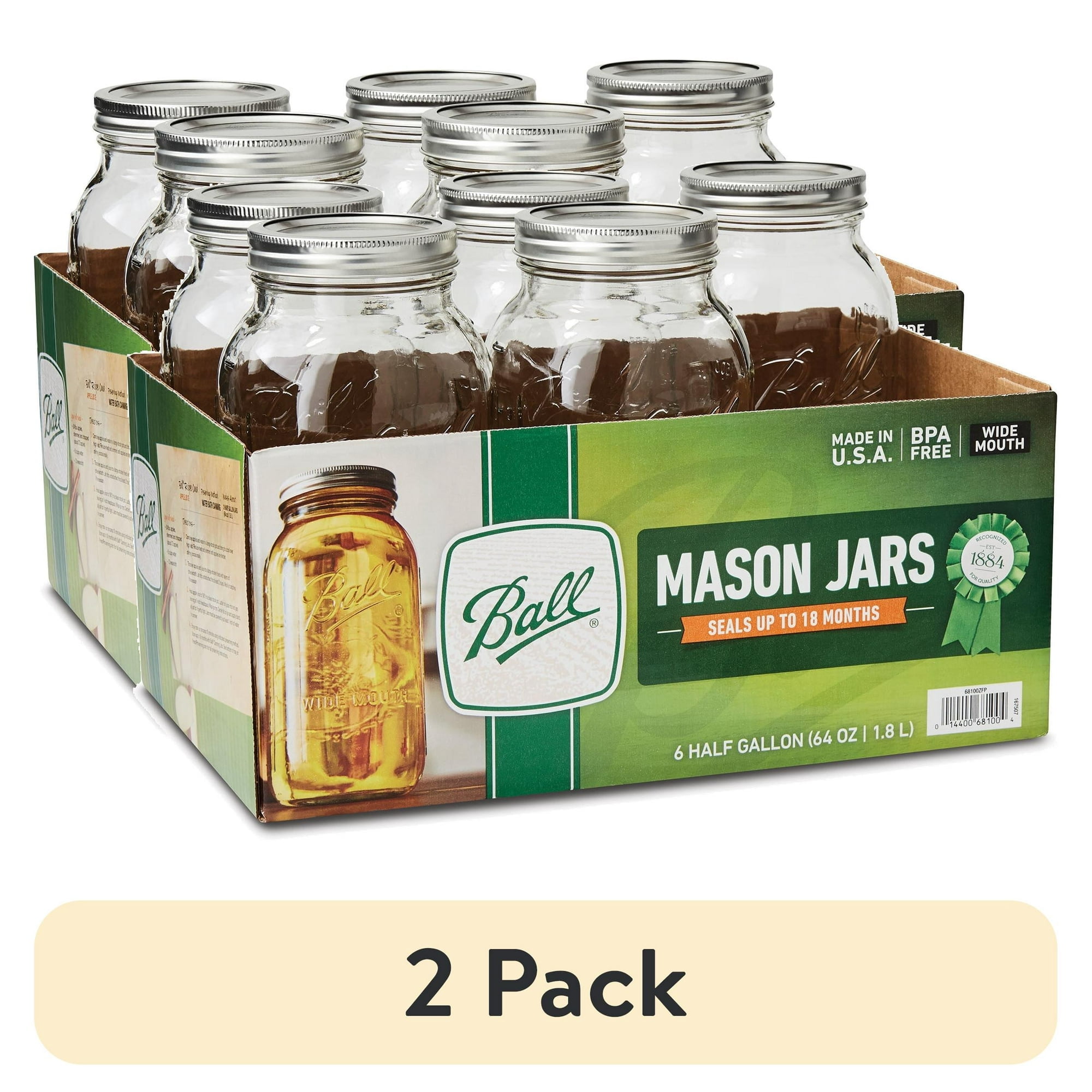 (2 pack) Ball Half Gallon Mason Jars Wide Mouth 6pk, 64 oz Canning Jars ...