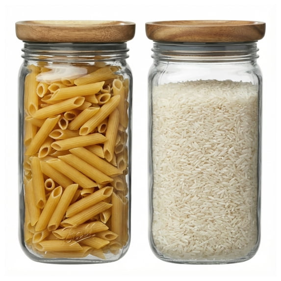 (2 pack) Ball Stack & Store 9.9-Cup Glass Jar with Natural Acacia Wood ...