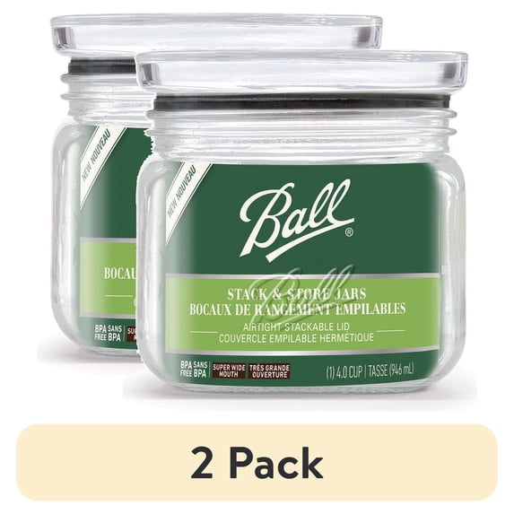 Ball Stack & Store Airtight Quart Glass Storage Jars 2 Pack, 32 oz ...