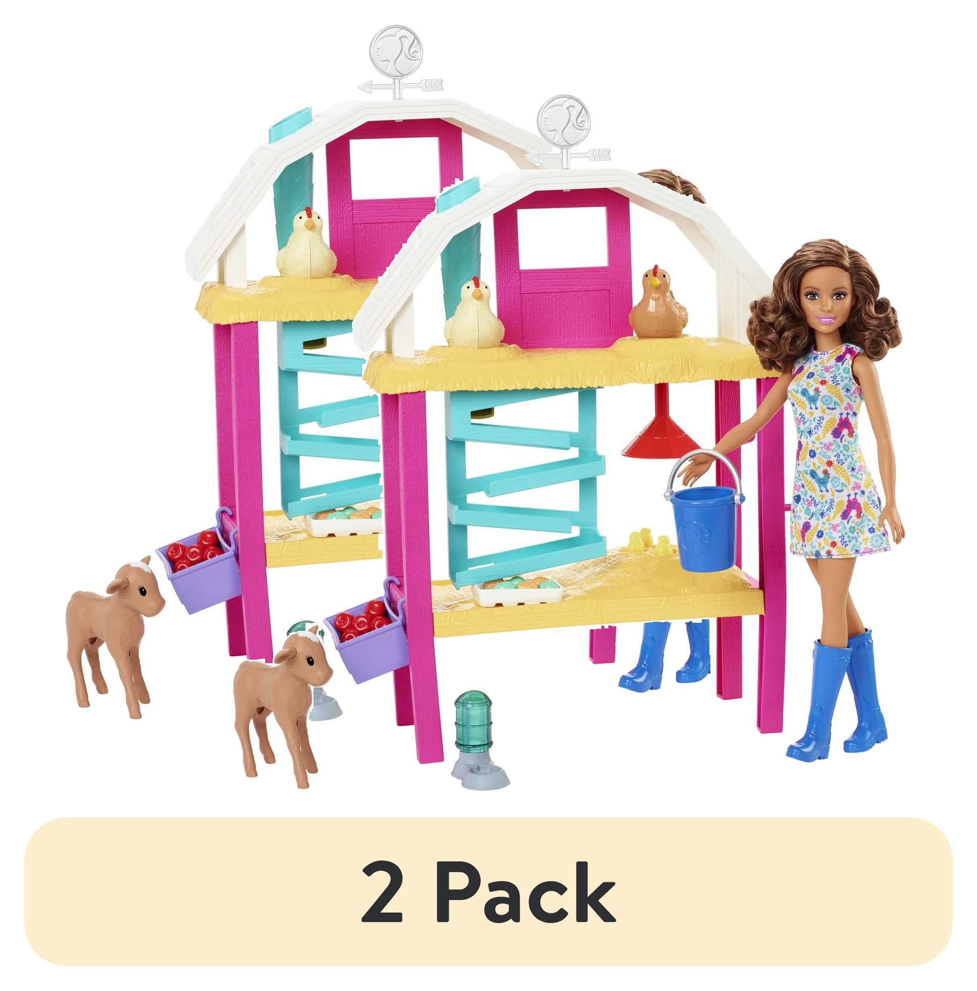 (2 pack) Barbie Doll Playset, Hatch & Gather Egg Farm with Animals ...