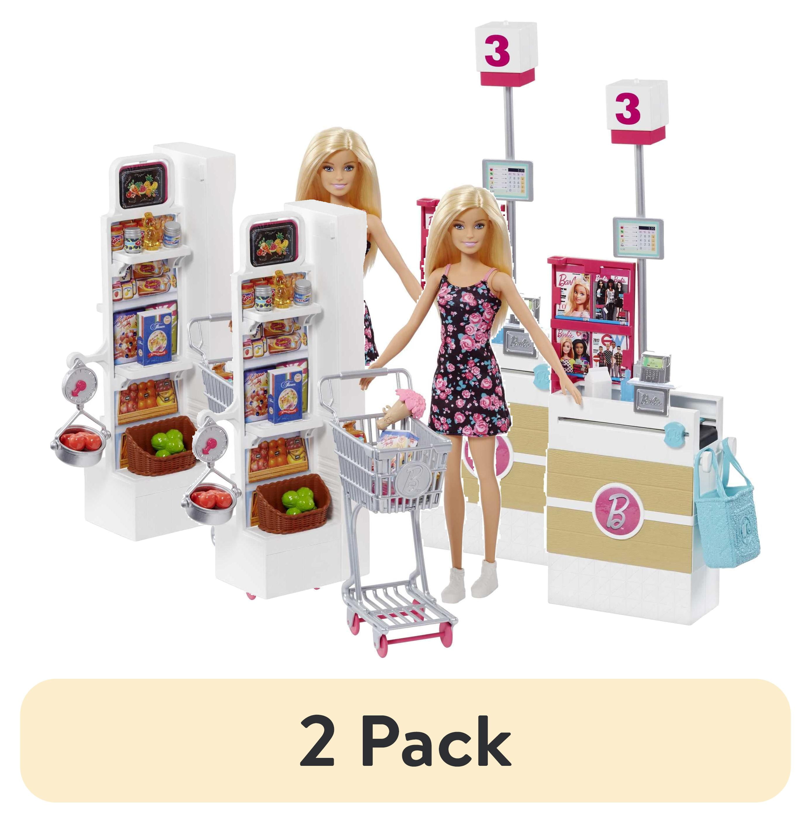 (2 pack) Barbie Doll and Supermarket Playset with 25 Grocery Store and ...