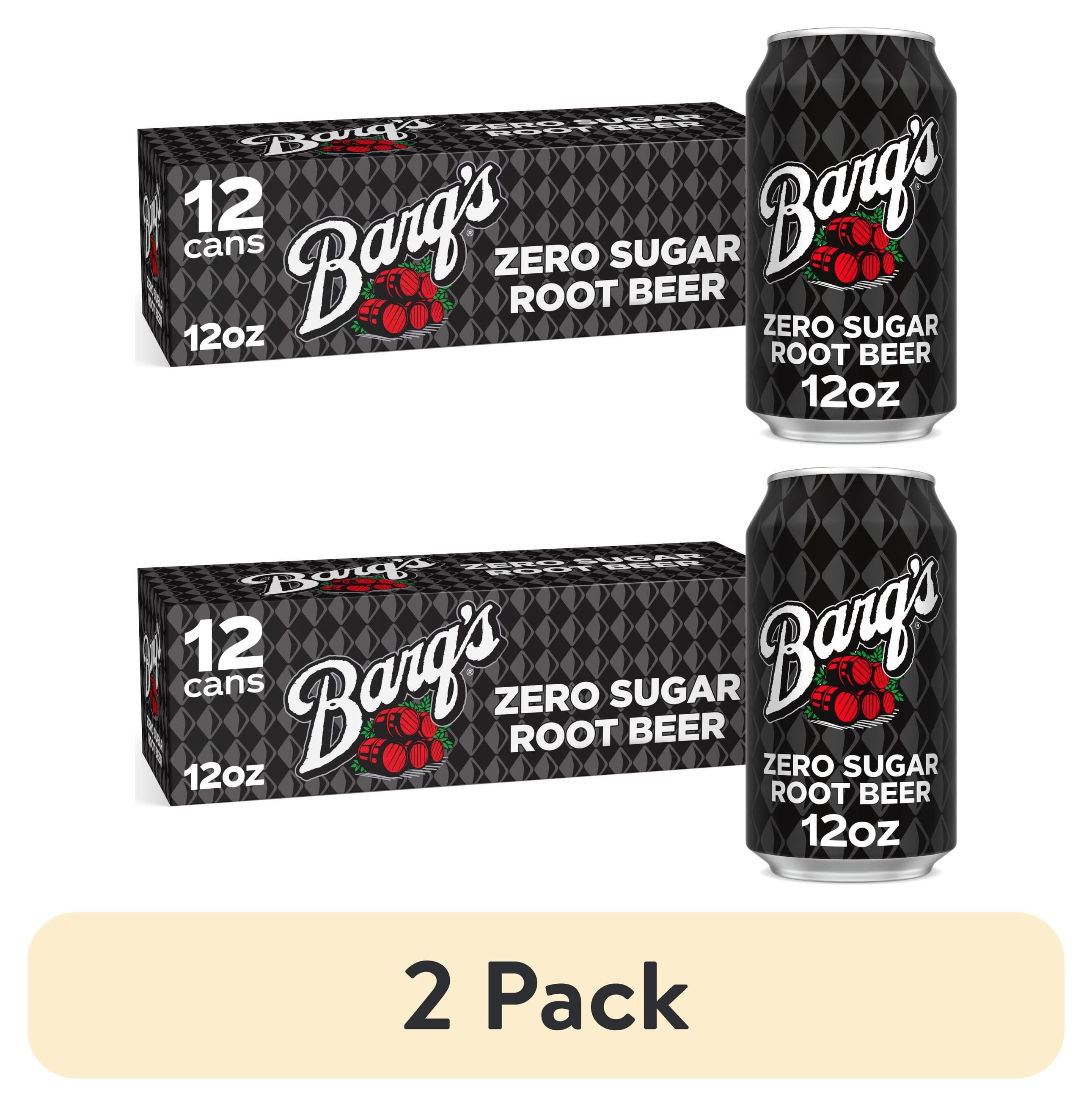 (2 pack) Barq's Zero Sugar Root Beer Soda Pop, 12 fl oz, 12 Pack Cans ...