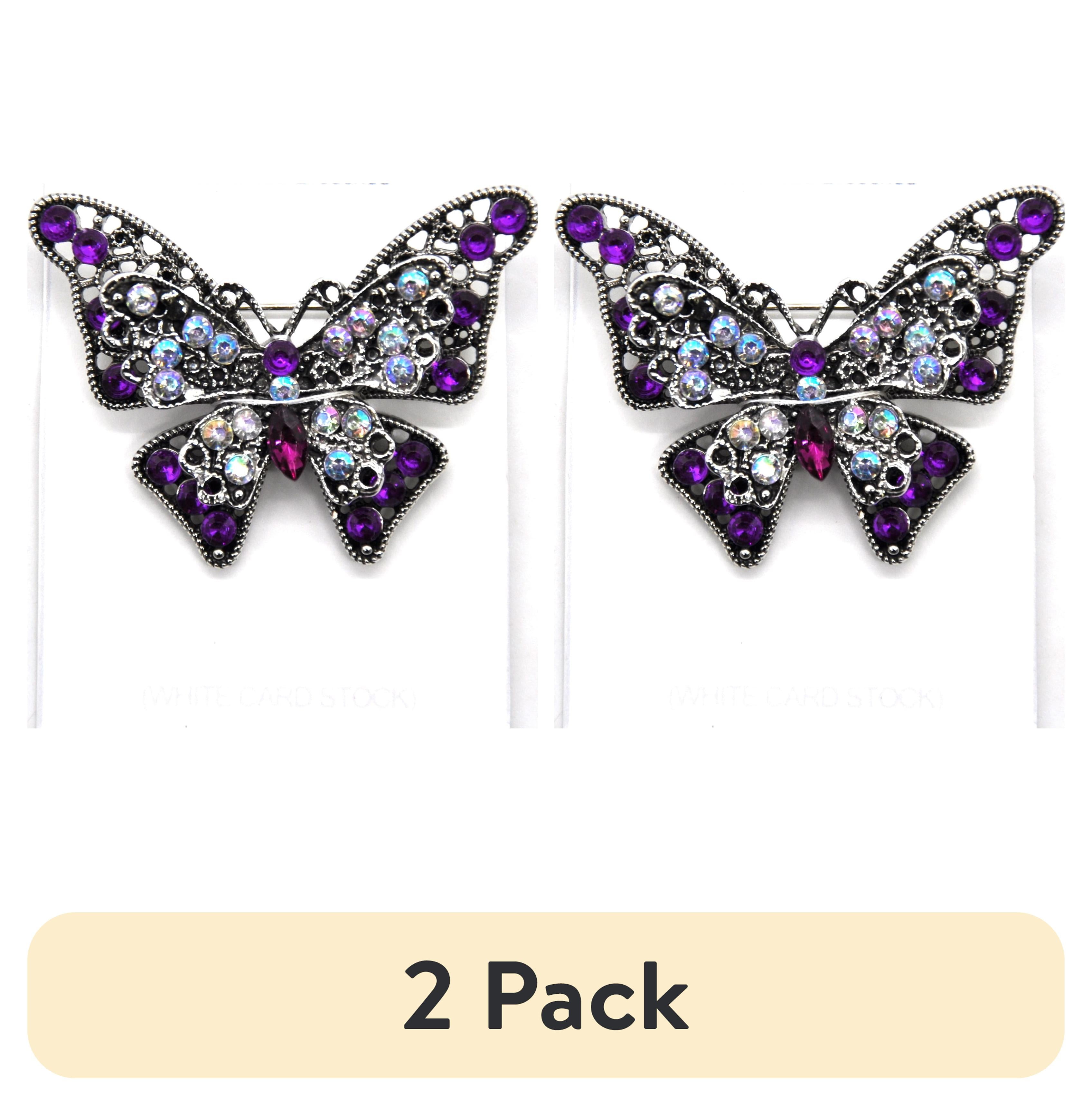 (2 pack) Belagio Rhinestone Butterfly Brooch, Purple, Sewing Fasteners ...