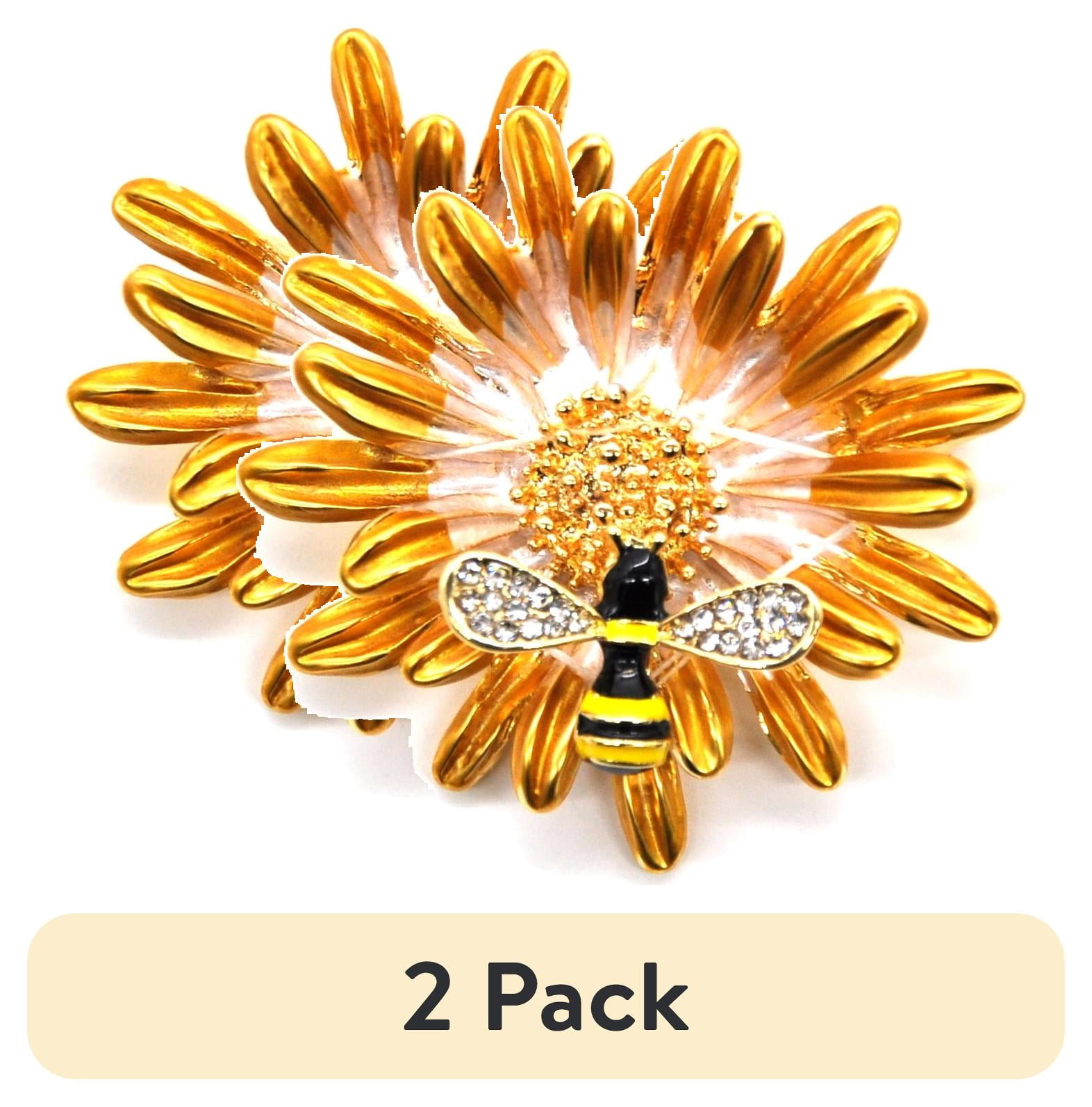 (2 pack) Belagio Rhinestone Metal Locking Daisy and Bee Brooch, Gold ...
