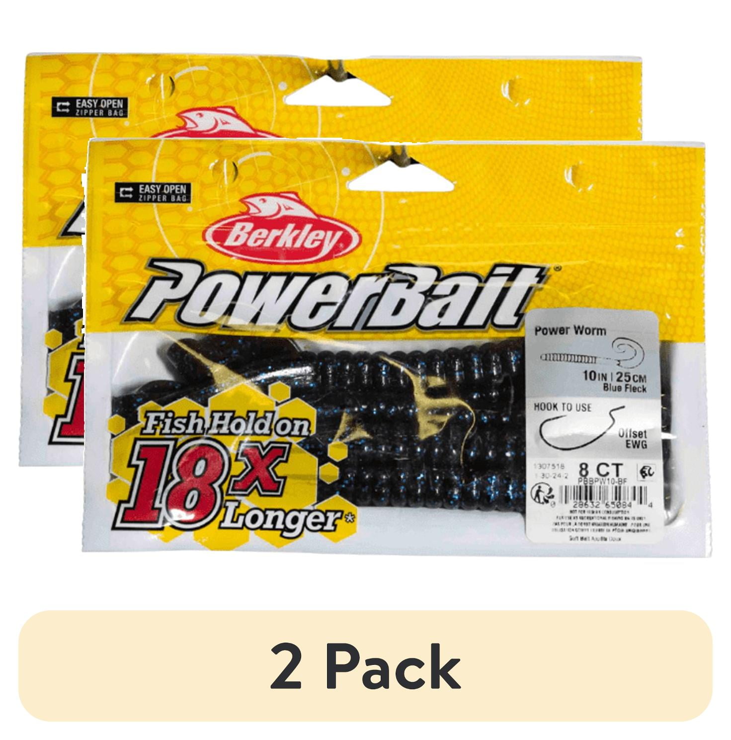 (2 pack) Berkley PowerBait® Power Worm Fishing Bait, Blue Fleck, 10in ...
