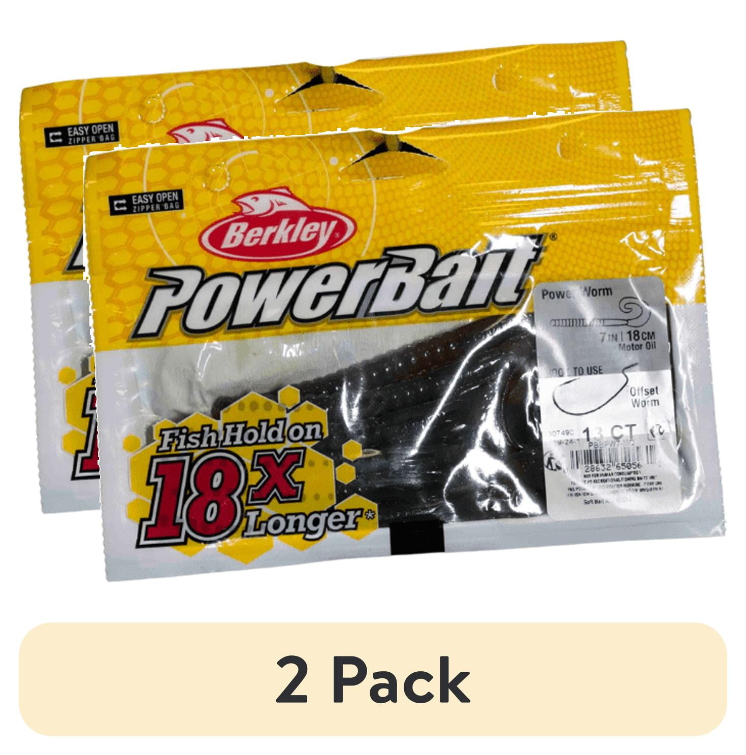 (2 pack) Berkley PowerBait® Power Worm Fishing Bait, Motor Oil, 7in ...