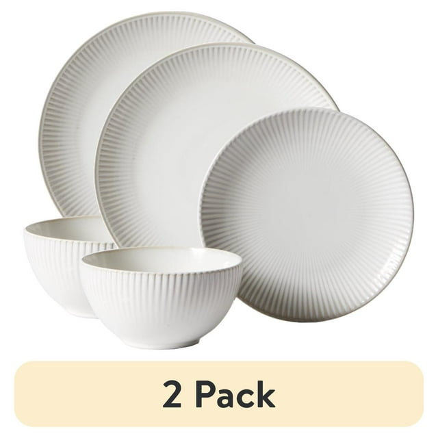 (2 pack) Better Homes & Gardens 12-Piece Stoneware Cream Dinnerware Set ...