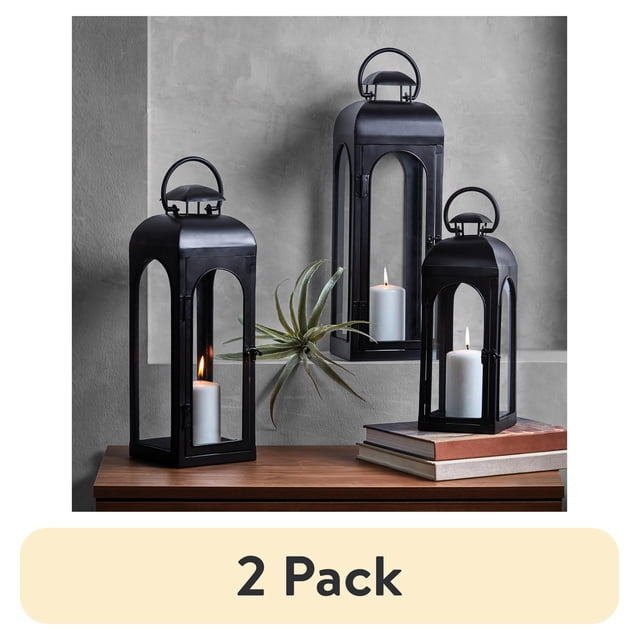 (2 pack) Better Homes & Gardens Black Metal Lantern Candle Holder, 18 ...