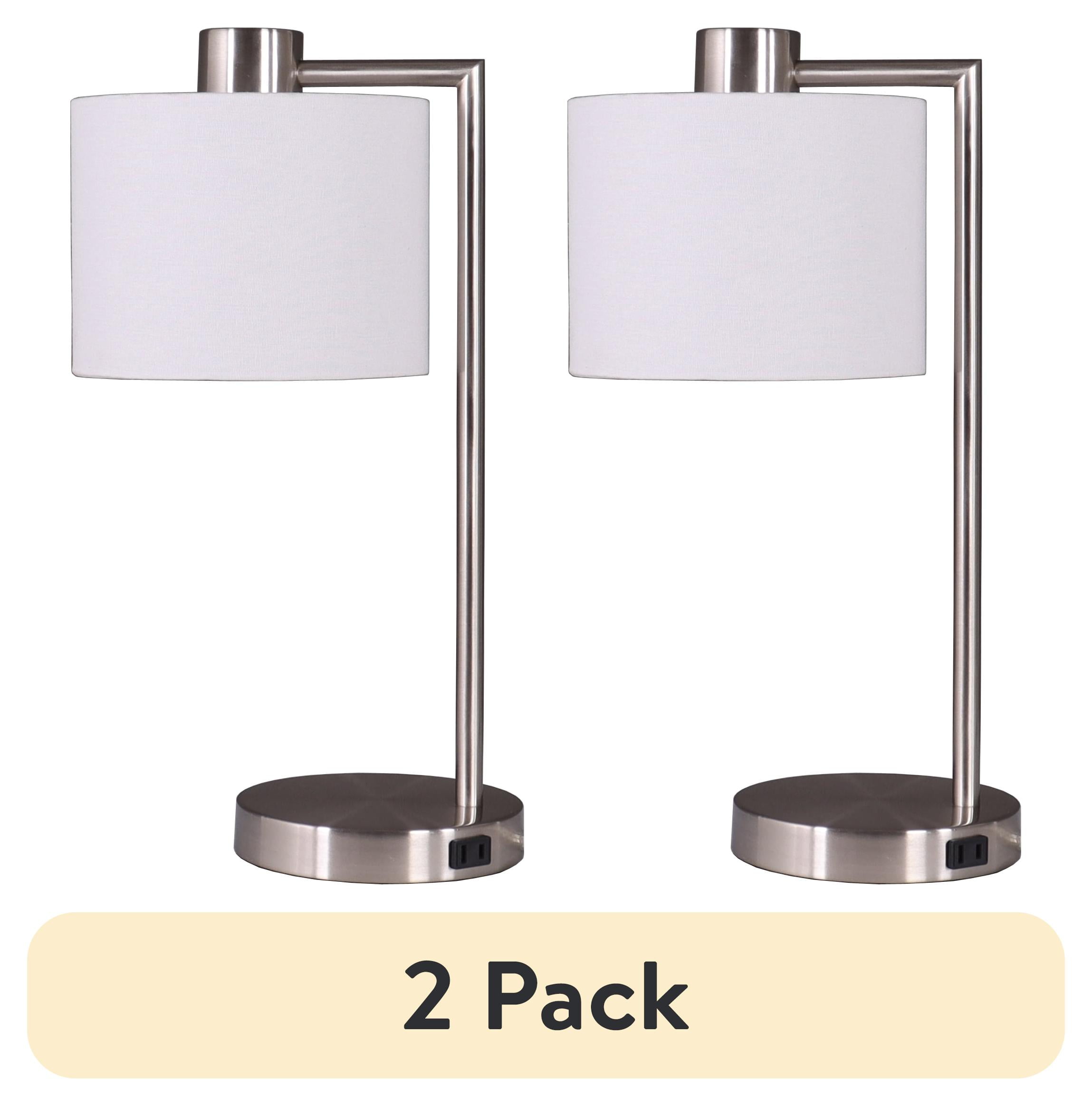 (2 pack) Better Homes & Gardens 18" Silver Metal Table Lamp with Fabric ...