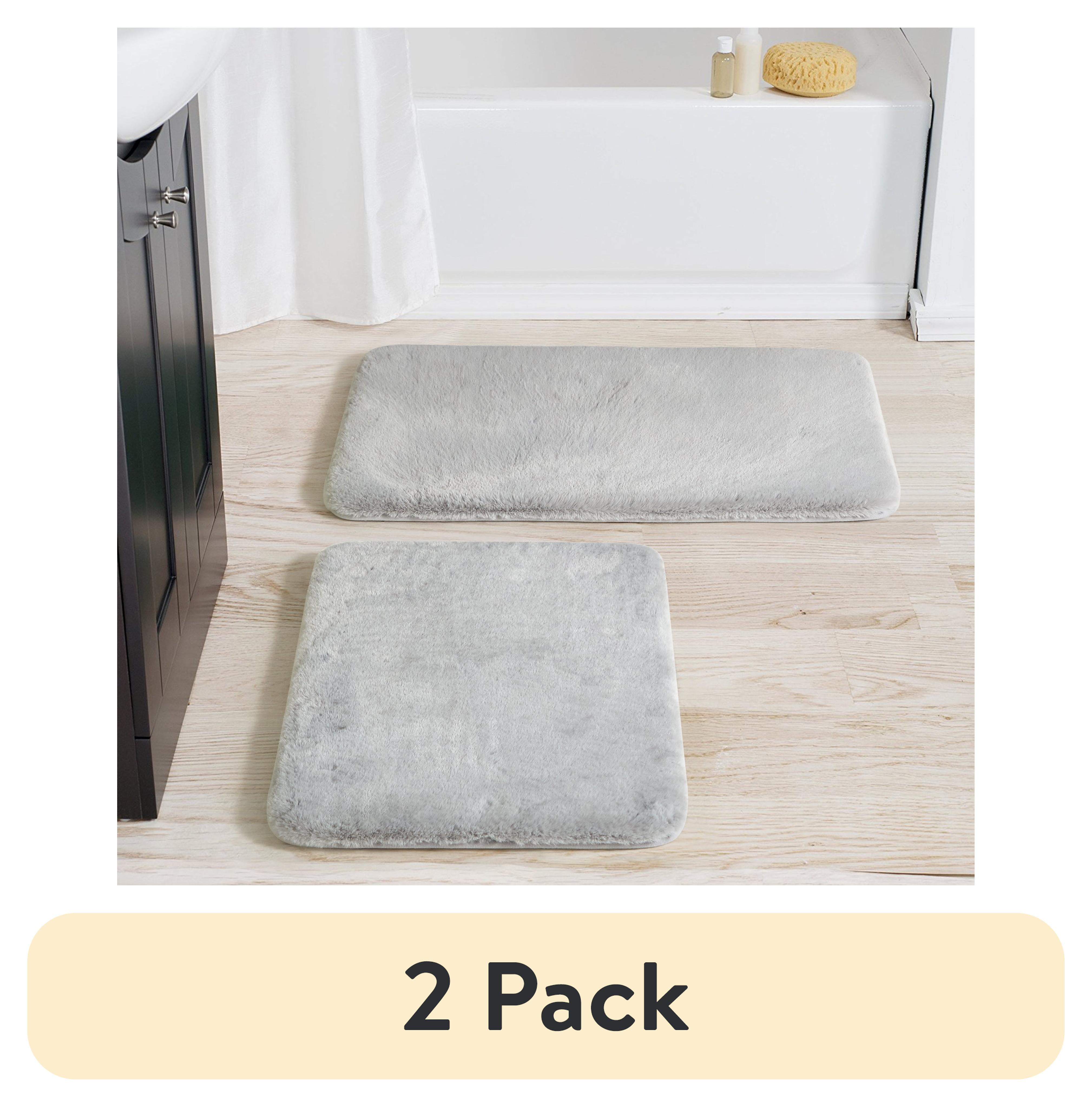 (2 pack) Better Homes & Gardens Silver Faux Rabbit Fur Bath Rug Set, 2 ...