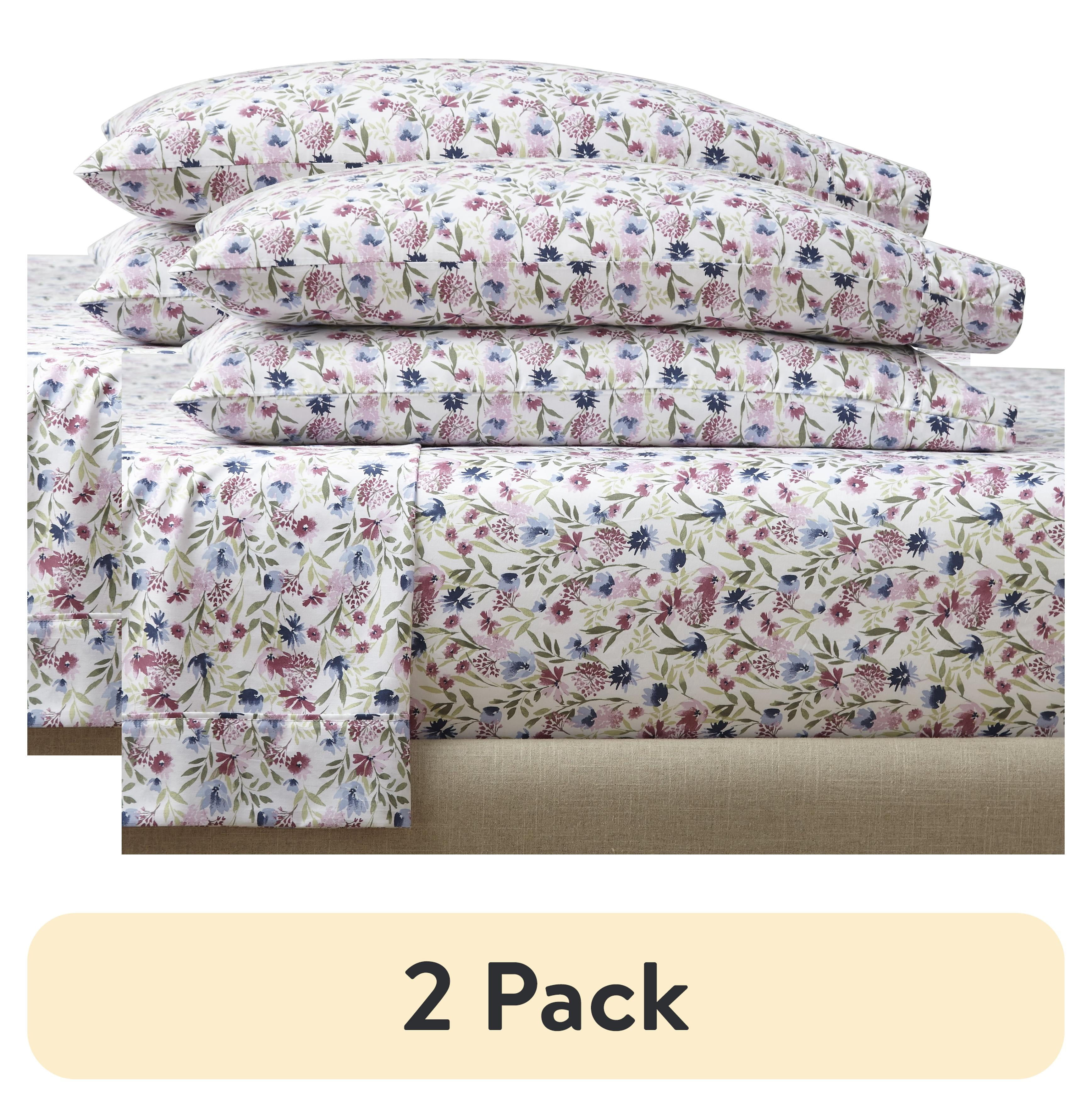 (2 pack) Better Homes & Gardens 4-Piece 300 Thread Count Bashful Blooms Cool Cotton Sateen Bed ...