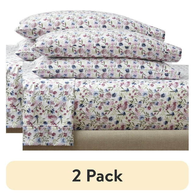 (2 pack) Better Homes & Gardens 4-Piece 300 Thread Count Bashful Blooms ...
