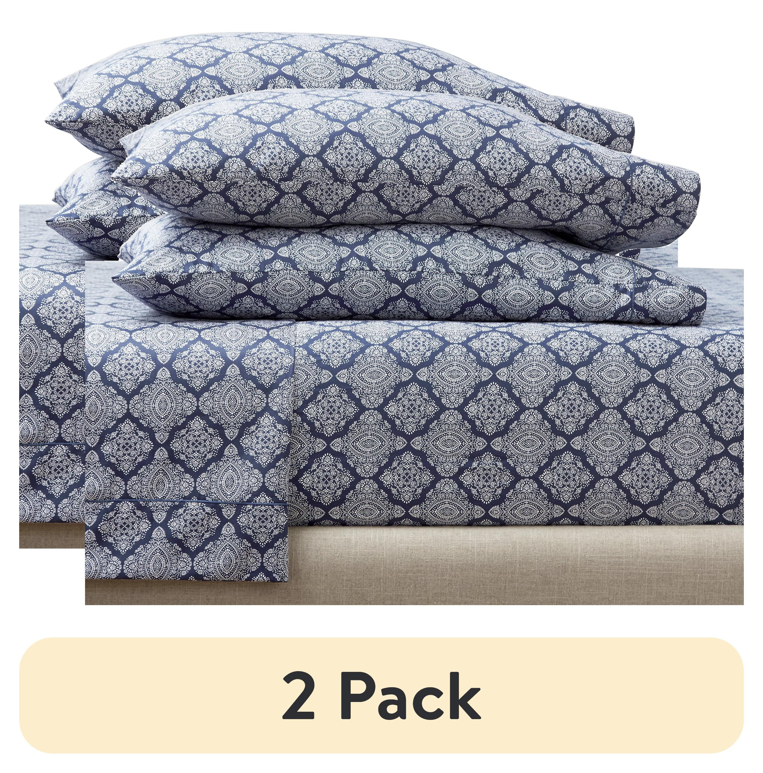 (2 pack) Better Homes & Gardens 4-Piece 400 Thread Count Navy Ogee ...