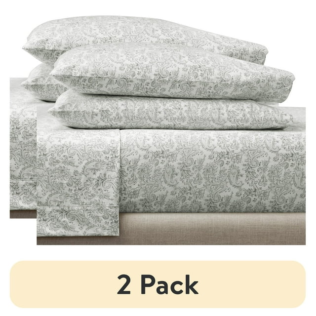 (2 pack) Better Homes & Gardens 4-Piece 400 Thread Count Paisley Taupe ...