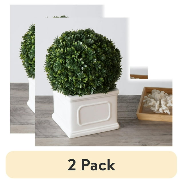 (2 pack) Better Homes & Gardens 9" Artificial Boxwood Plant in White ...