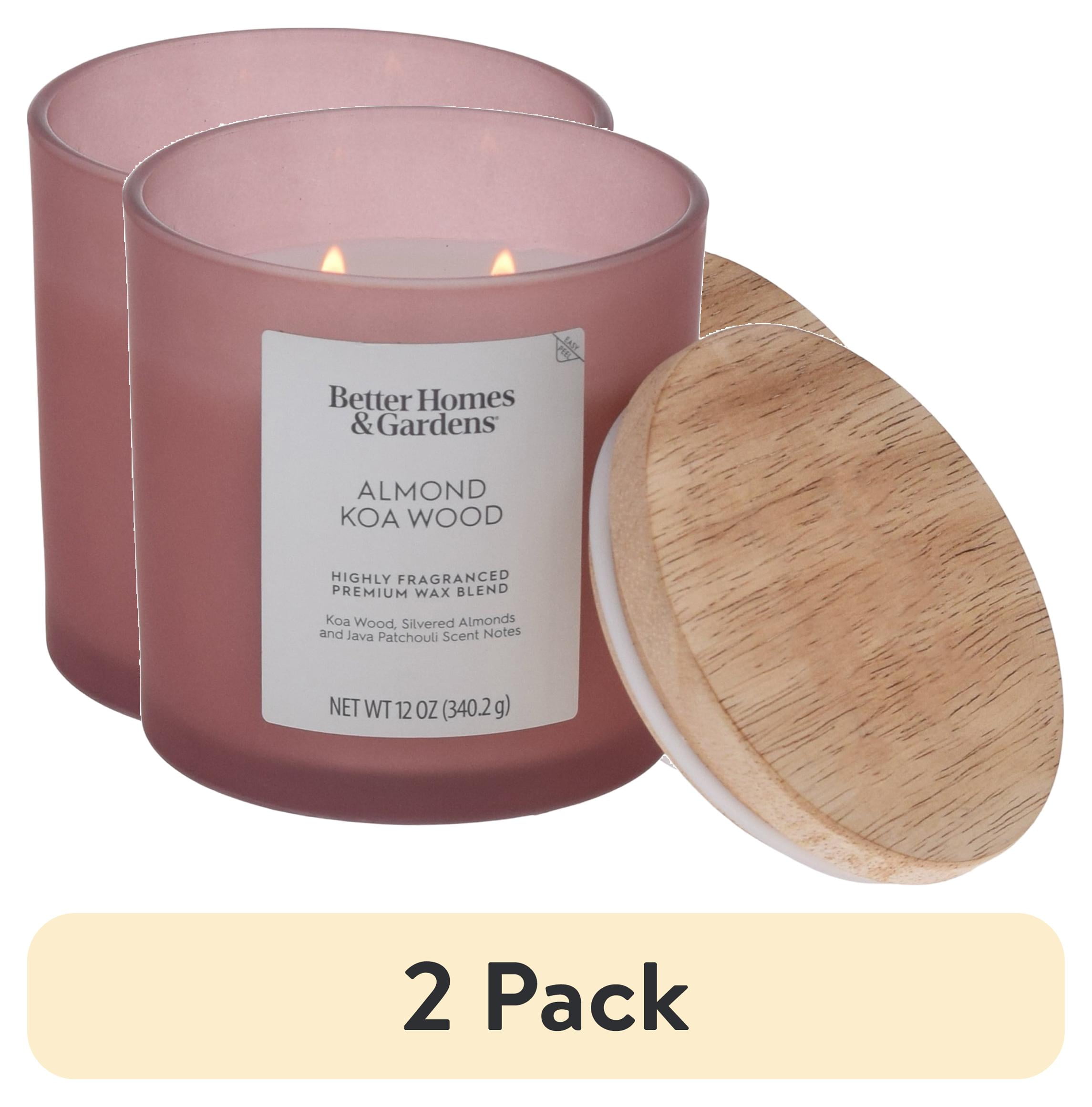 (2 pack) Better Homes and Gardens Almond Koa Wood Scented 2-Wick Frosted Jar Candle 12oz ...