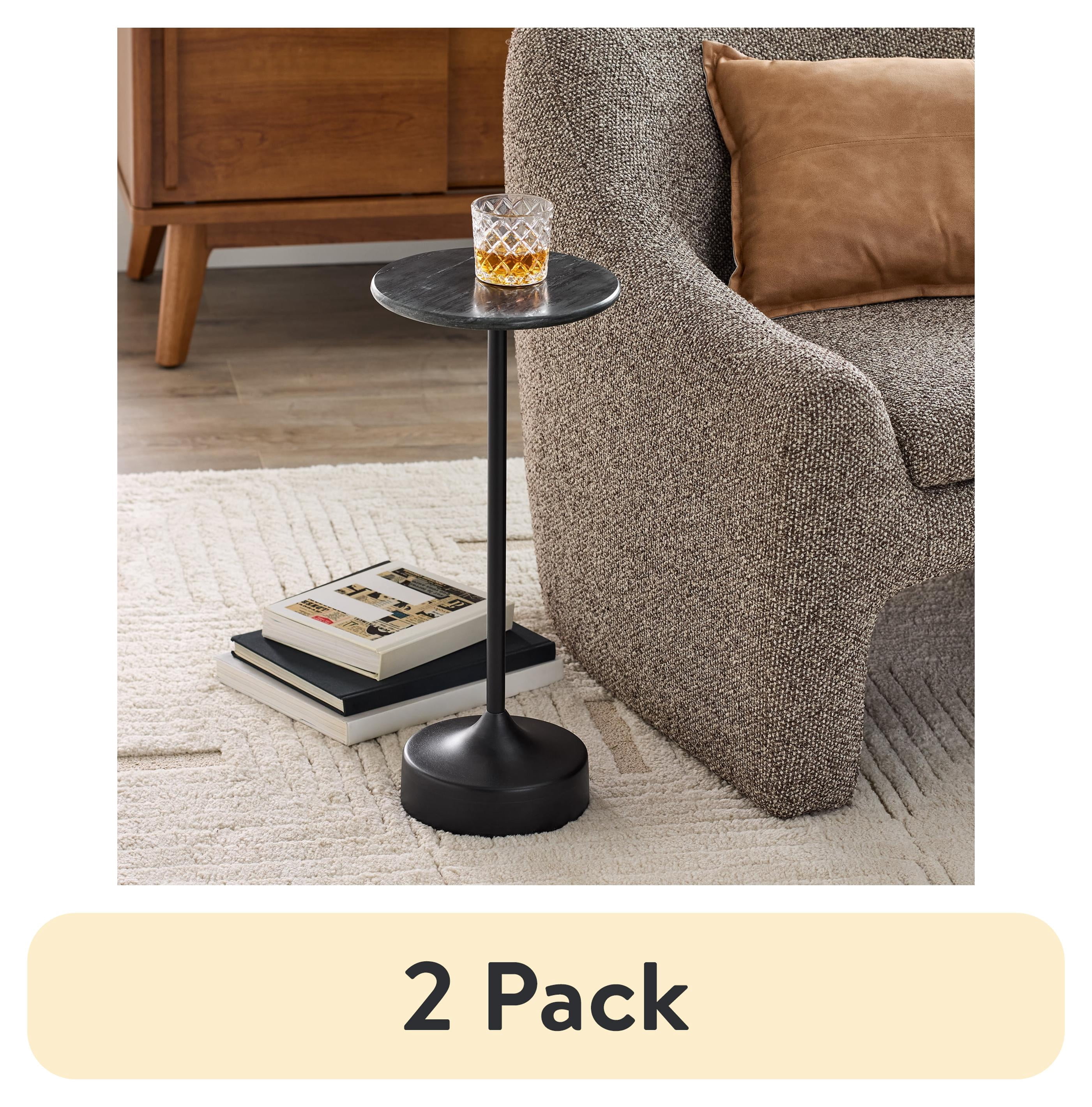 (2 pack) Better Homes & Gardens Aster Marble Drink Table, Black Marble ...