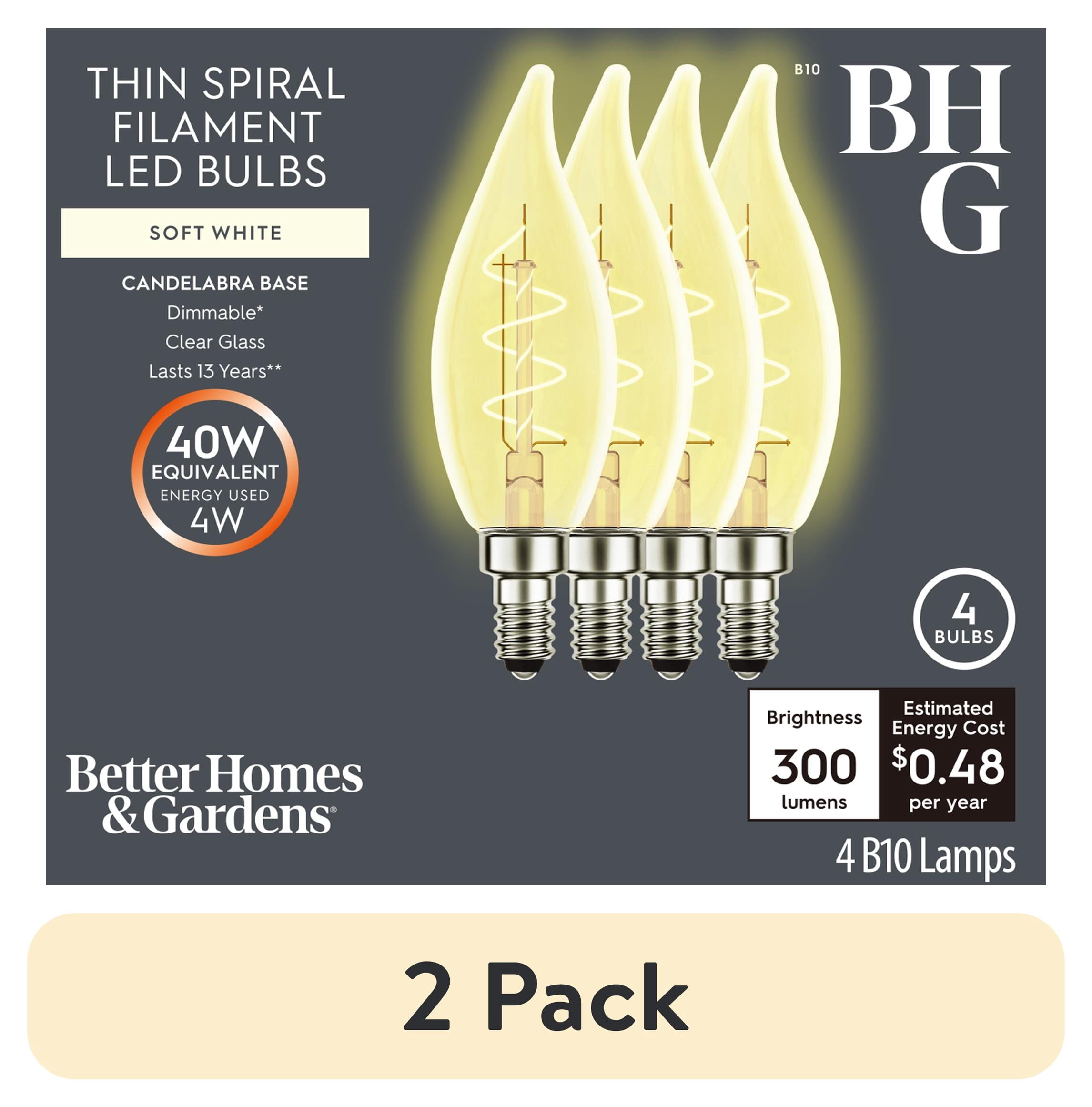 (2 pack) Better Homes & Gardens B10 LED Vintage Light Bulb, 4 Watts ...