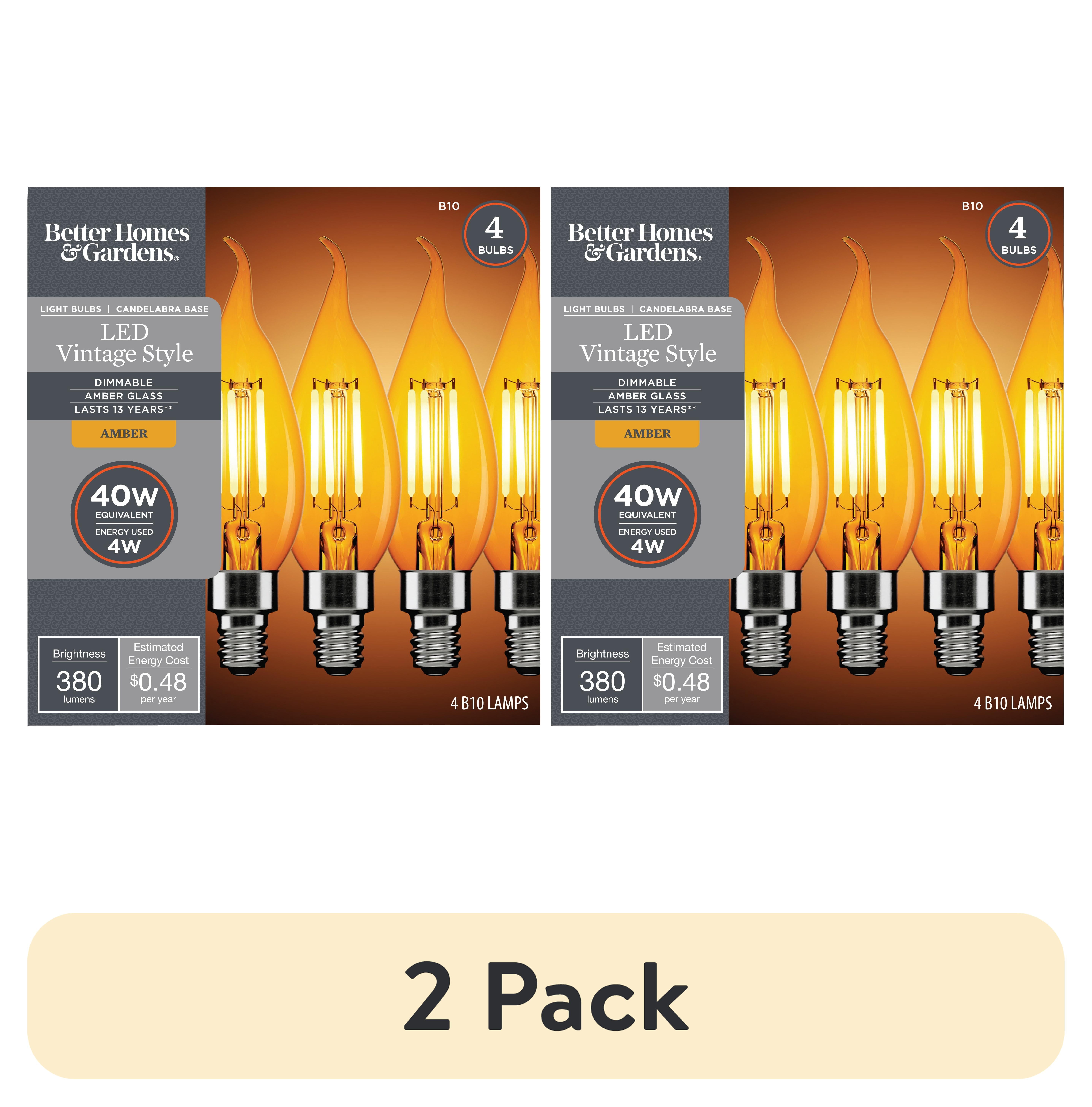 (2 pack) Better Homes & Gardens B10 Vintage Amber LED Light Bulb, 40 ...