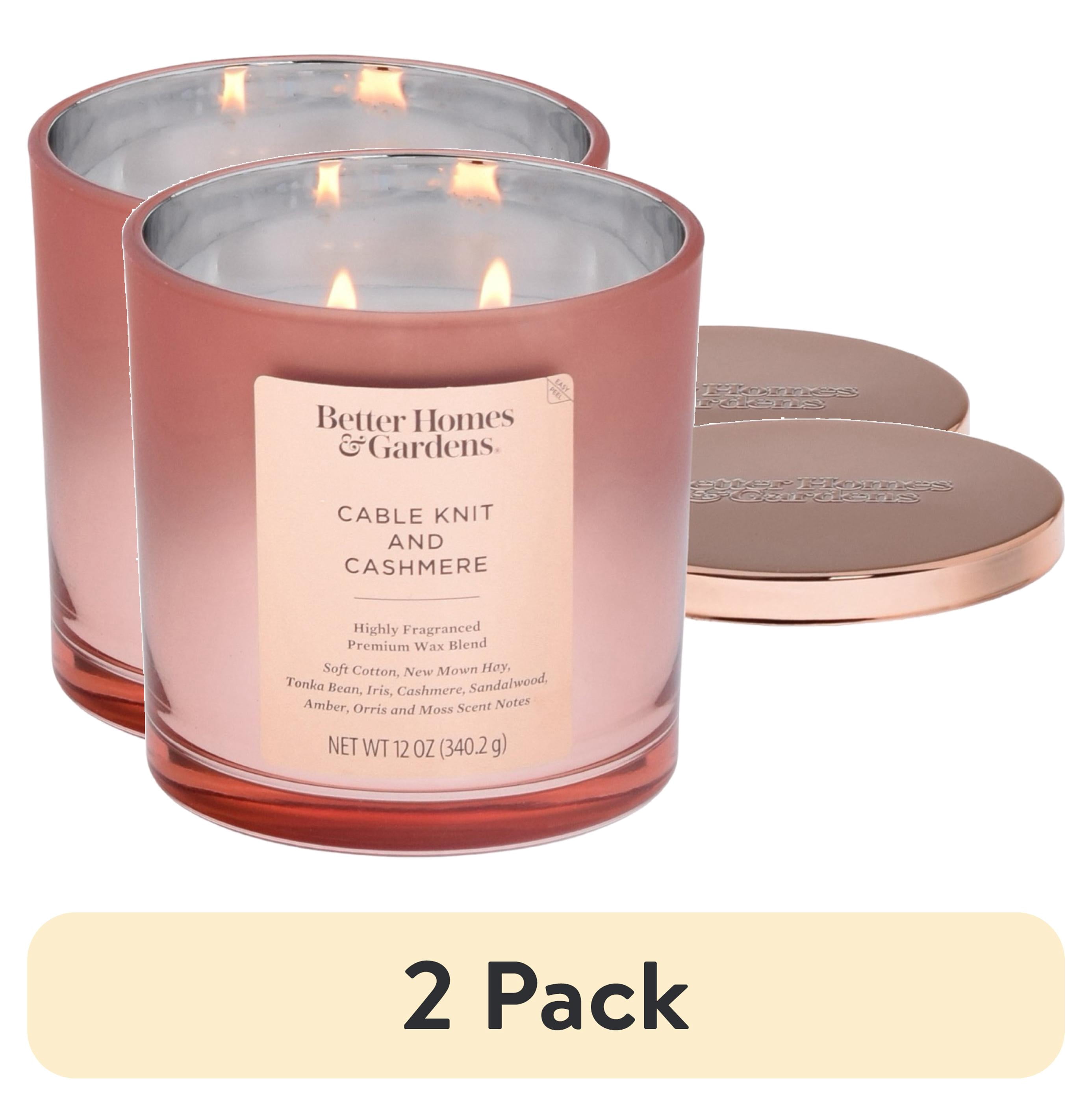 (2 pack) Better Homes & Gardens Cable Knit and Cashmere Scented 2-Wick ...