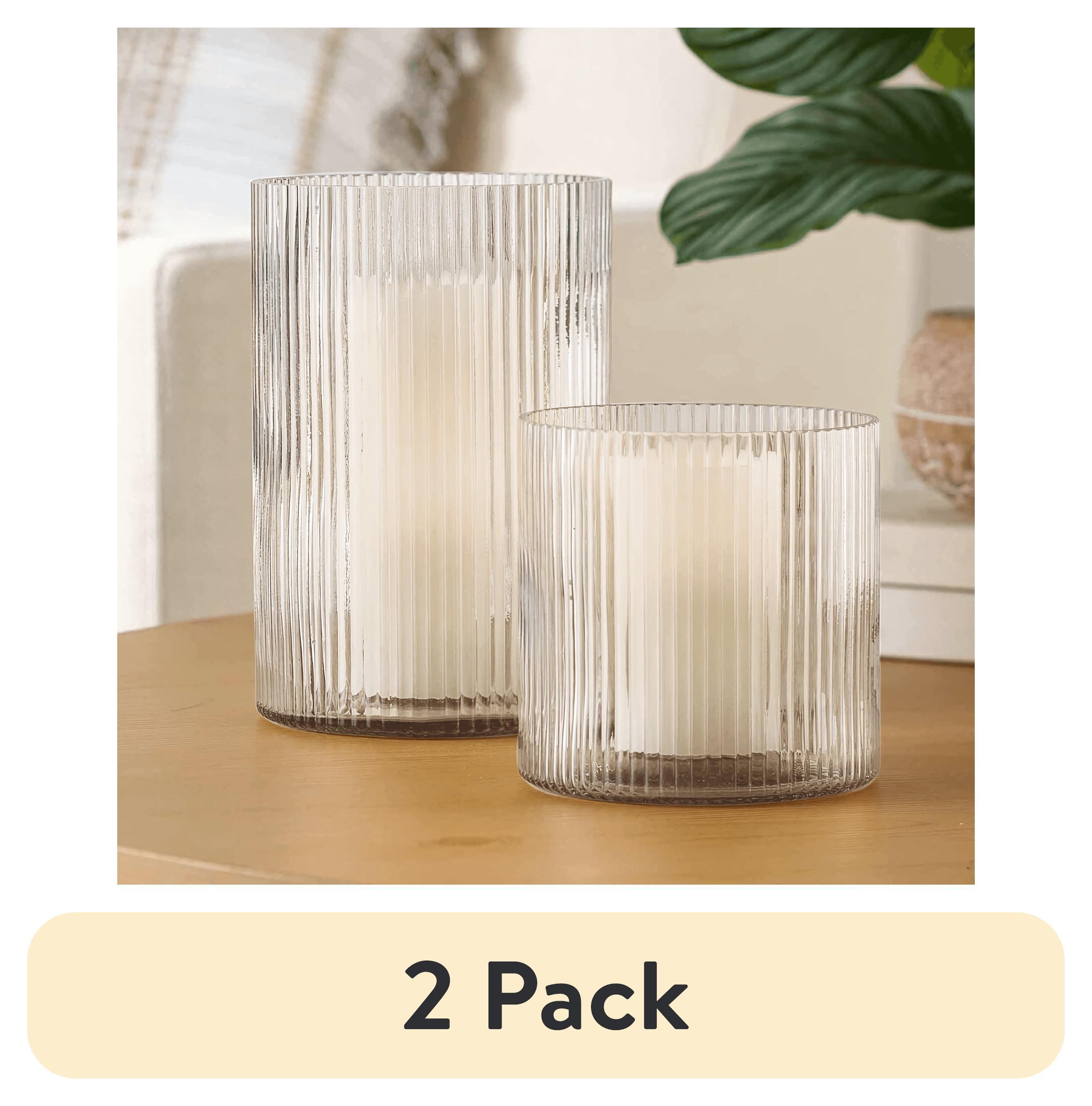 (2 pack) Better Homes & Gardens Clear Glass Ribbed Hurricane ...