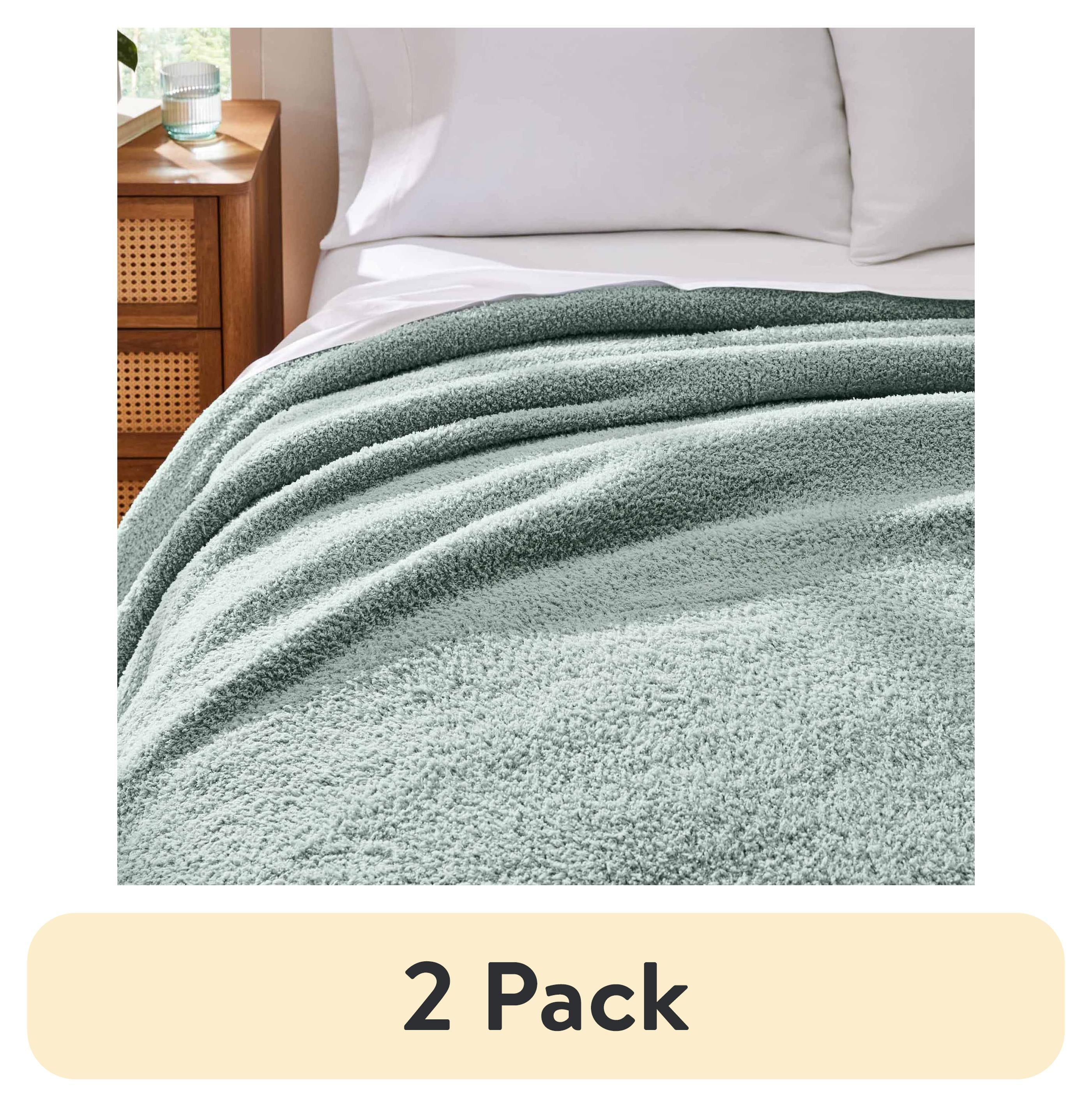 (2 pack) Better Homes & Gardens Cozy Knit Blanket, Green, Full/Queen ...