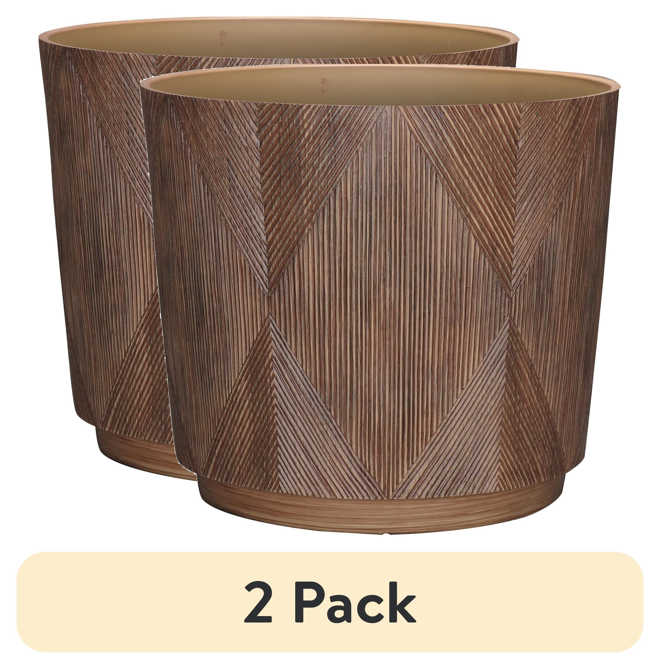 (2 pack) Better Homes & Gardens Hudson Brown Resin Planter, 15.7in x 15 ...