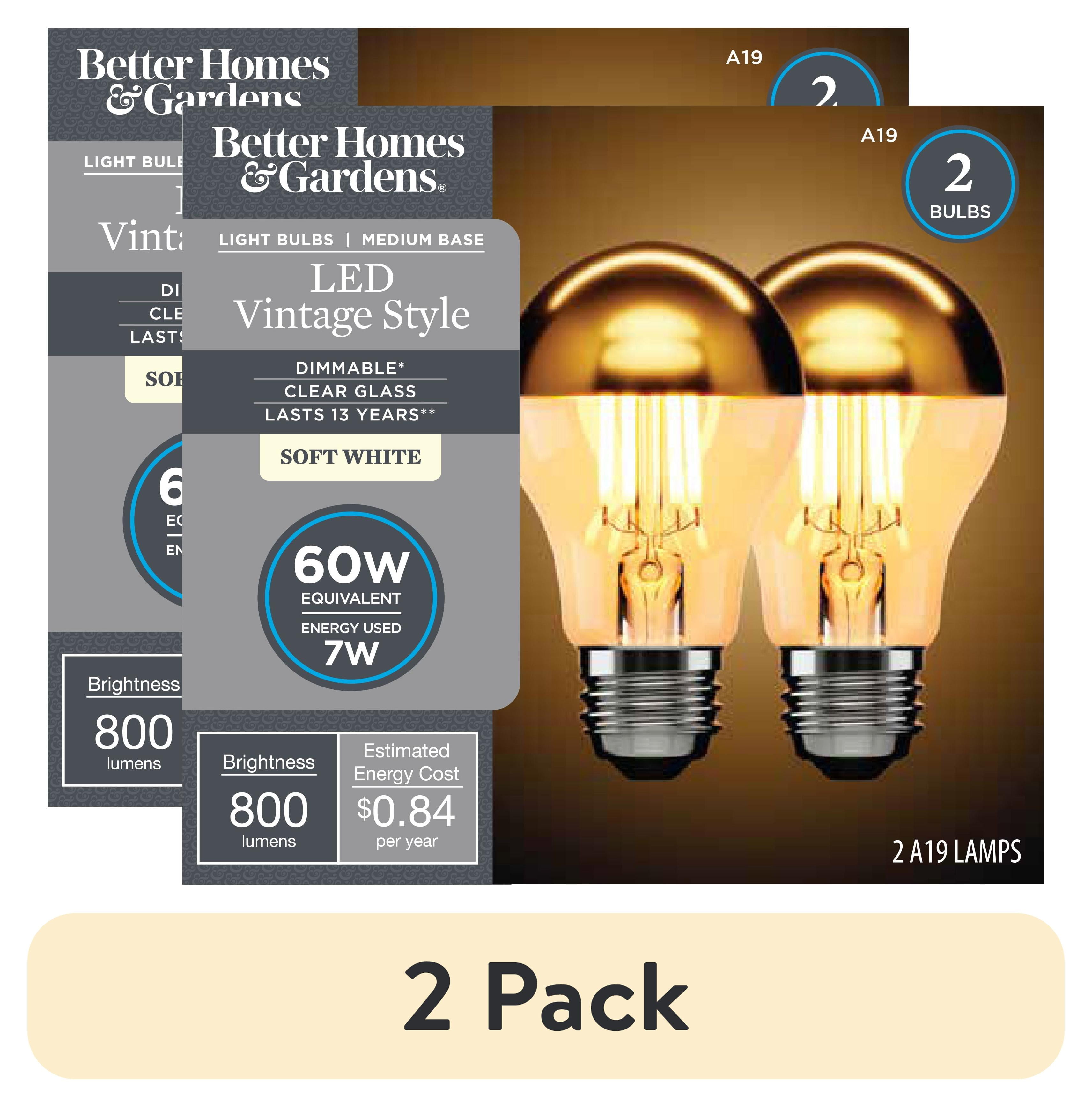 (2 pack) Better Homes & Gardens LED Gold Dipped Vintage LED Soft White Light Bulb, 40W, Dim, E26 ...